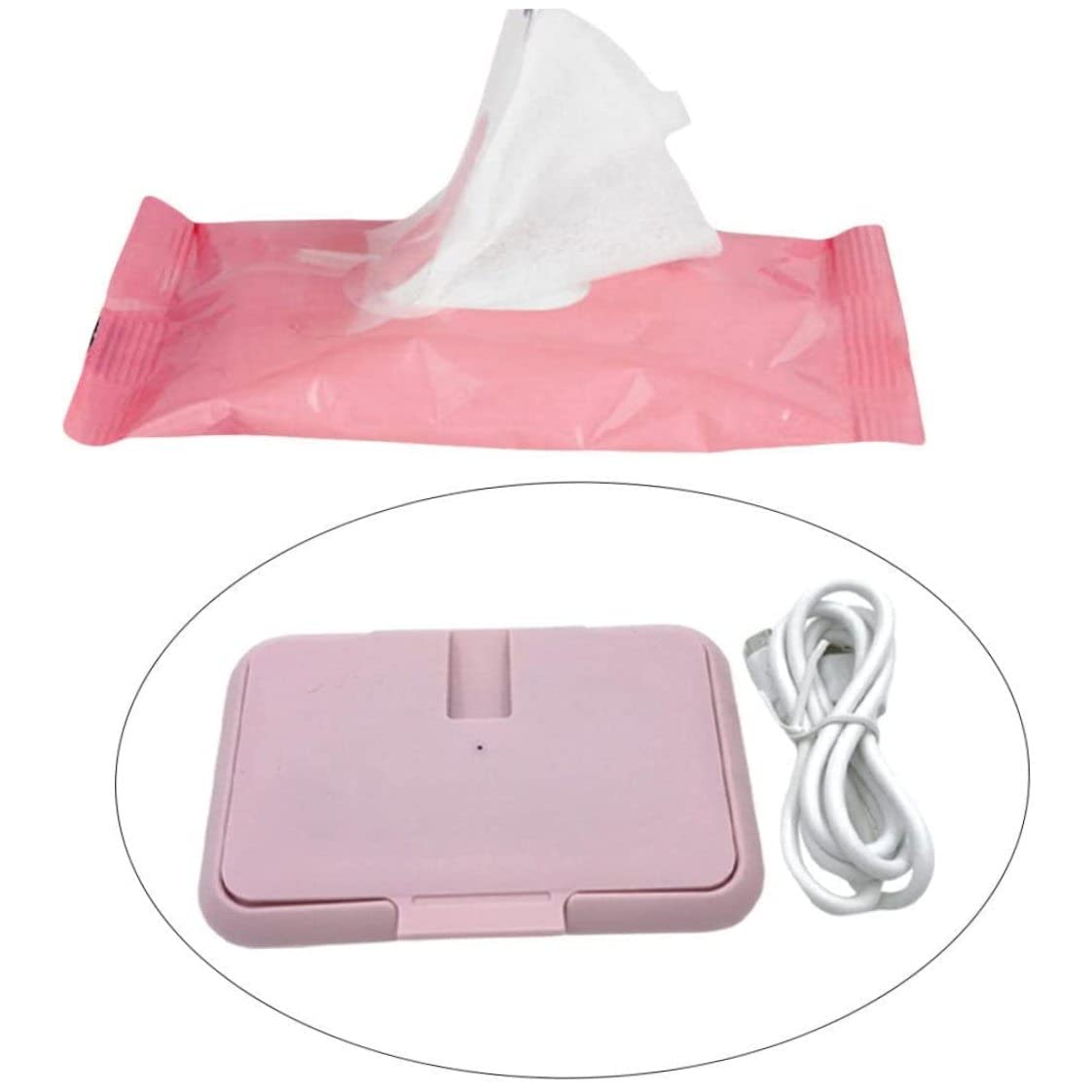 KUYYFDS Portable Baby Wipes Warmer Napkin Warmer Box Paper Warmer USB Charging Wet Wipes Dispenser for (Pink).
