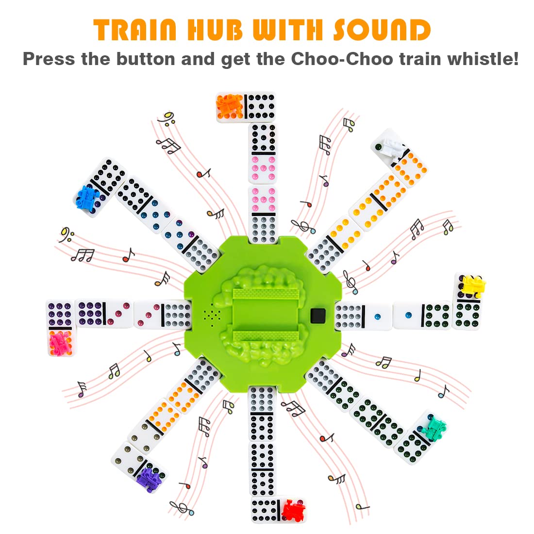 Yinlo Mexican Train Dominoes Set with Sound Effects, Mexican Train Dominoes Game for Travel, 91 Tiles Double12 Colored Dominoes Game Set with Aluminum Case