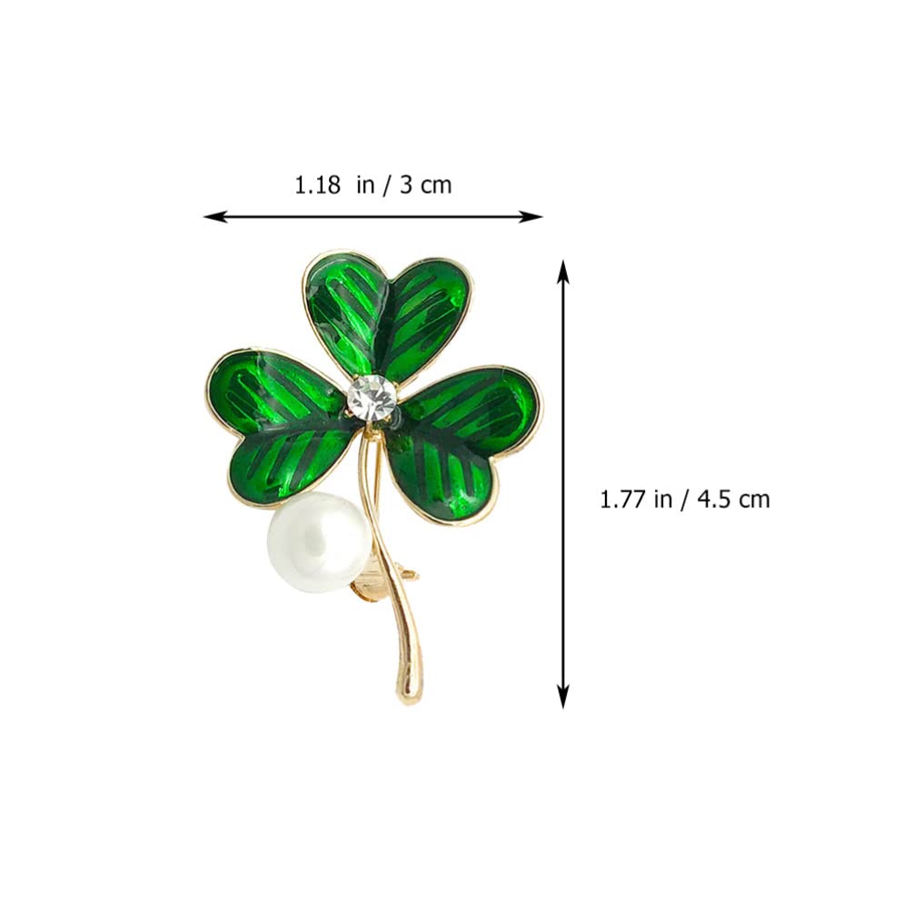 Generic Green Four Leaf Clover Pin St Patricks Day Shamrock Brooch Pin Pearl Enamel Brooch Breastpin Irish Jewelry for Party Accessory