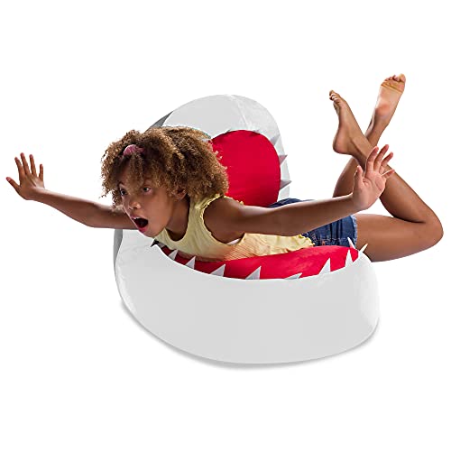 Posh Creations Stuffed Animal Chair for Kids, Toy Organizer, Cover Large 30" Children's Bean Bag, White Shark