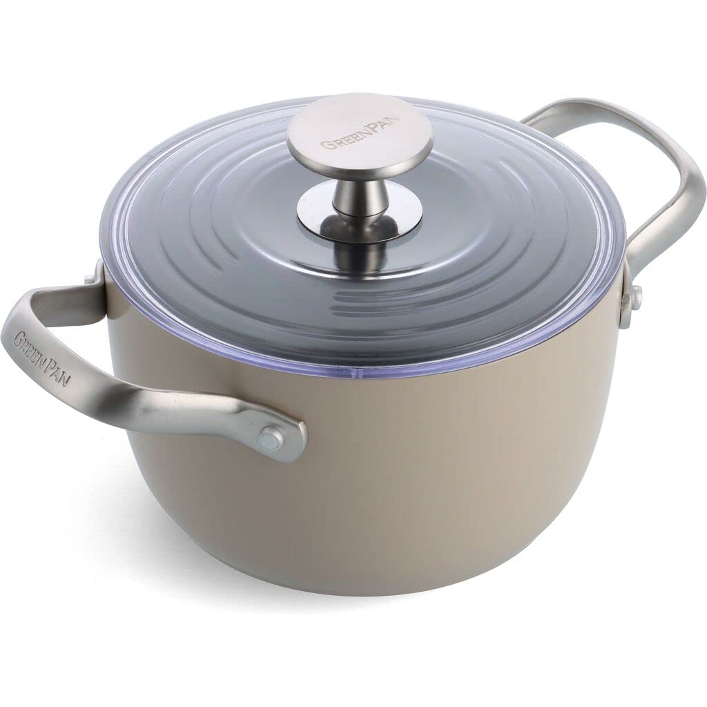 GreenPan Healthy Ceramic Nonstick, 2QT Rice Grains and Soup Maker, Caldero Pot with Lid, PFAS-Free, Induction, Dishwasher Safe, Oven Safe, Taupe