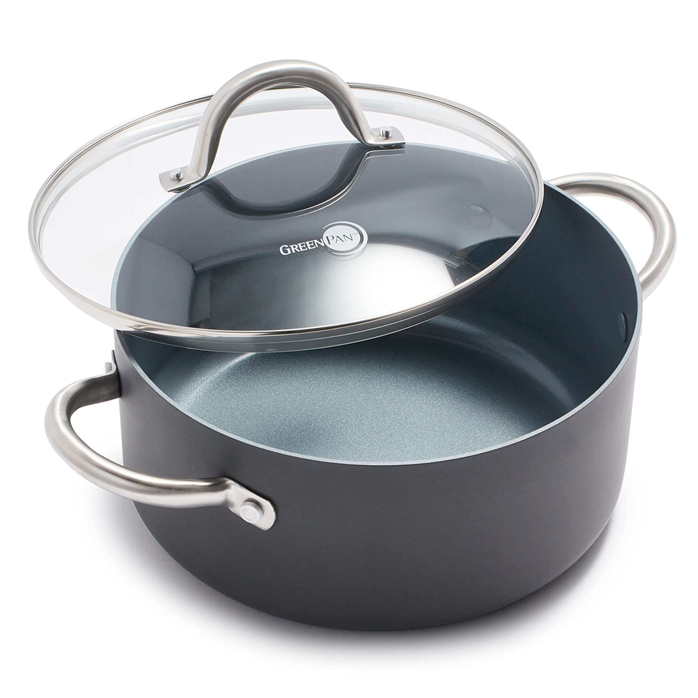 GreenPan Lima Hard Anodized Healthy Ceramic Nonstick 10" Frying Pan Skillet, PFAS-Free, Oven Safe, Gray & Lima Hard Anodized Healthy Ceramic Nonstick 5QT Stock Pot with Lid, PFAS-Free, Oven Safe, Gray