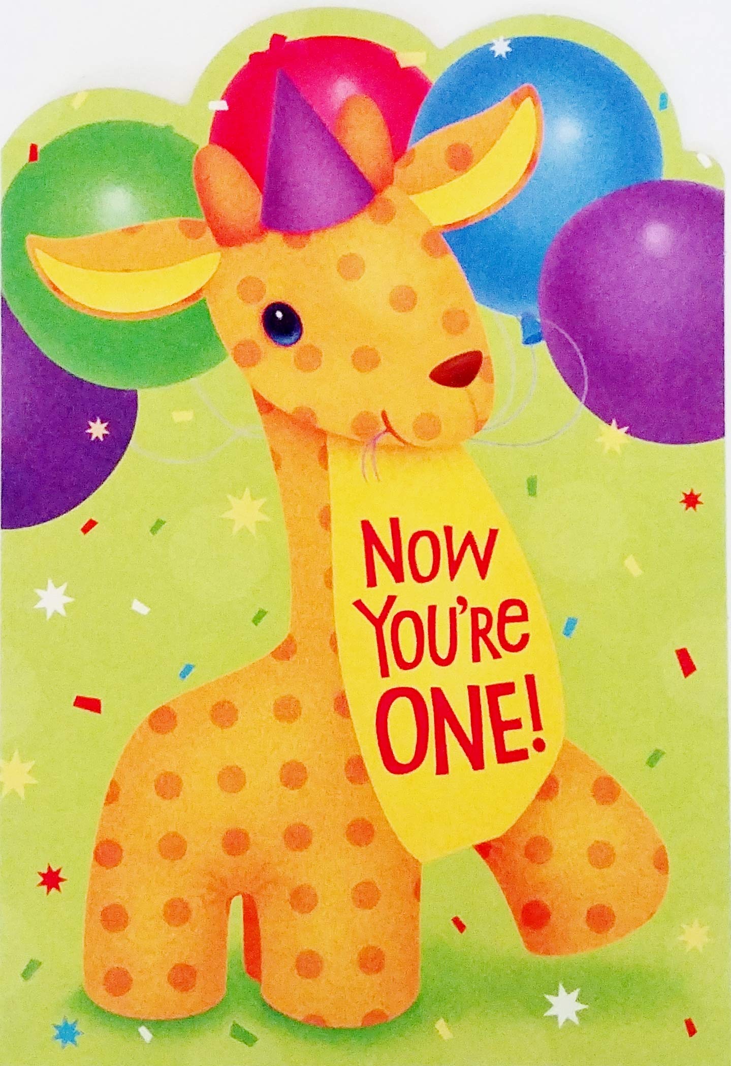 Now You're One - Happy 1st First Birthday Greeting Card with Giraffe - You're Just So Cute and Supersweet