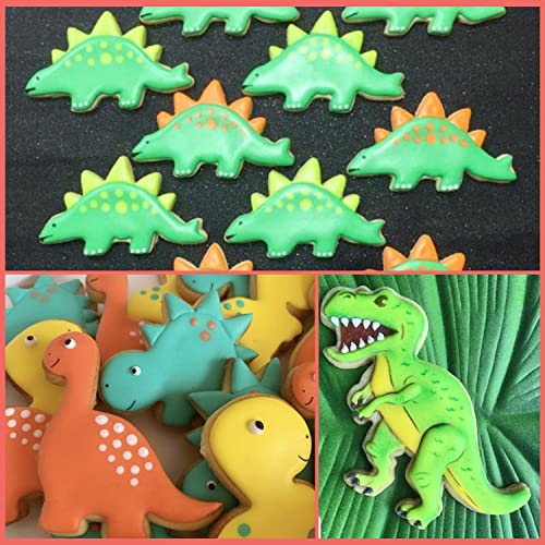 KAISHANE Dinosaur Cookie Cutters Set, 5 PCS Dinosaur Biscut Cutters Set Stainless Steel with Soft PVC Edge for Baking Fondant Cake Molds