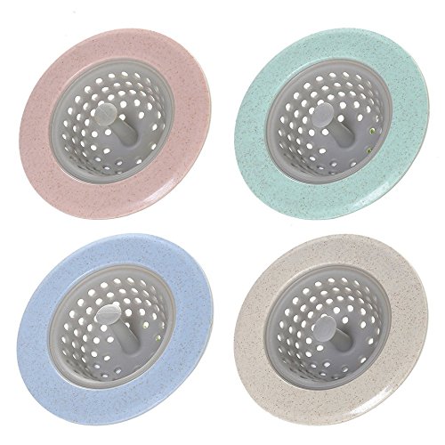 Homwel Silicone Kitchen Sink Drain Plugs Strainers Sewer Hair Filter Collect Bath Drain Stopper Sink Floor Drain Plug Kitchen Accessory(Set of 4, Multicolored)