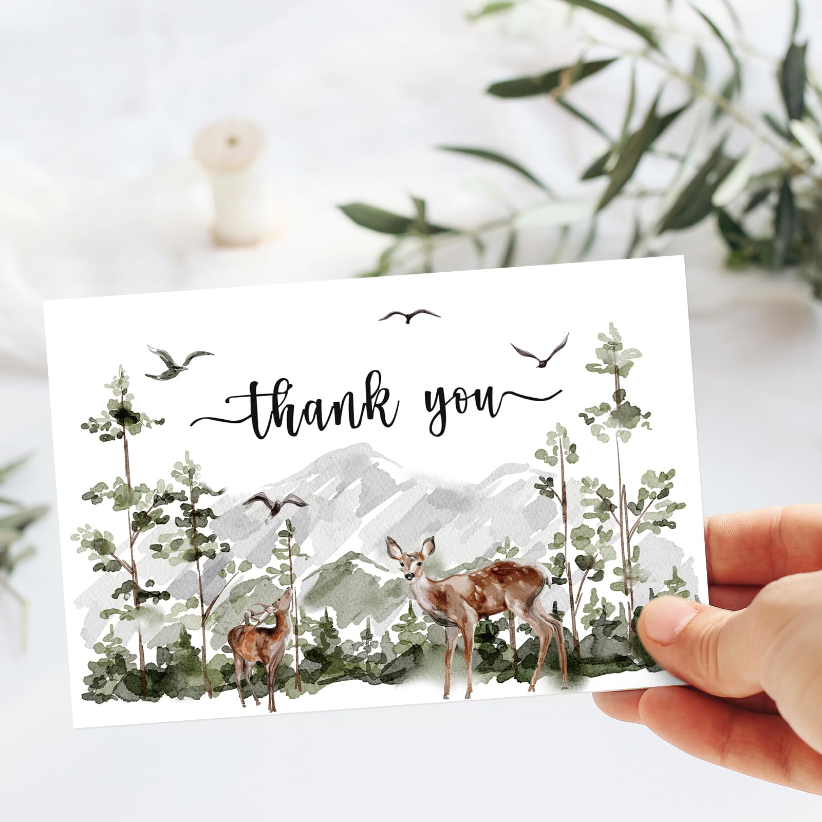 JarThenaAMCS 36 Pack Forest Thank You Cards Bulk Watercolor Woodland Elk Deer Thank You Blank Note Cards with Envelopes Stickers for Baby Shower Birthday Wedding