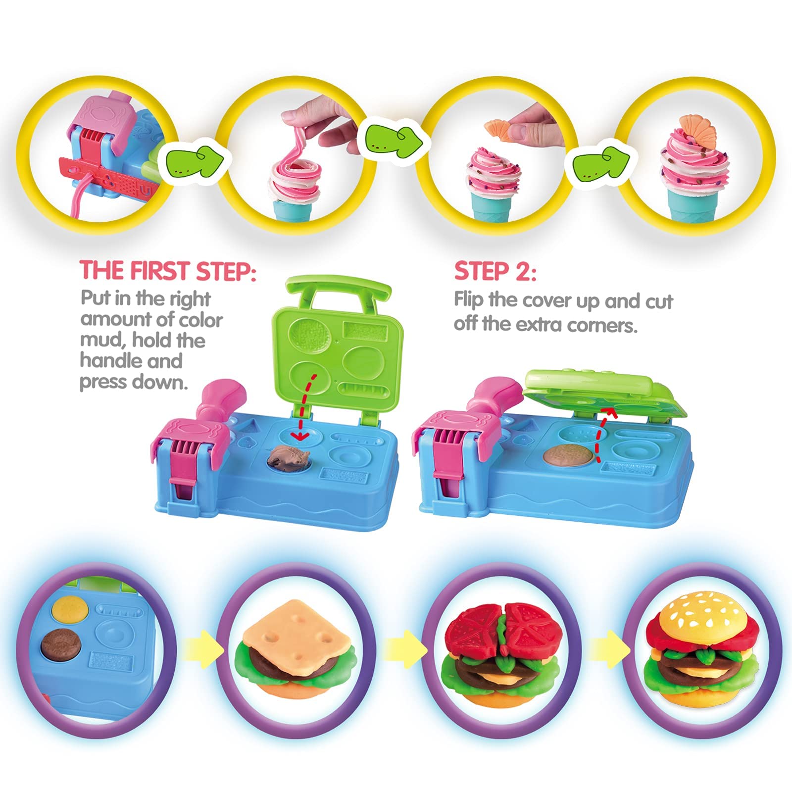 YiQis Kitchen Creatiocns Super Chef Suite Playset,Playdough Sets for Kids Ages 2-4,Preschool Cooking Play Food Toy 40 Accessories & Tools,5 Cans 2 oz Compound Dough Colors Sets for Kids 4-8