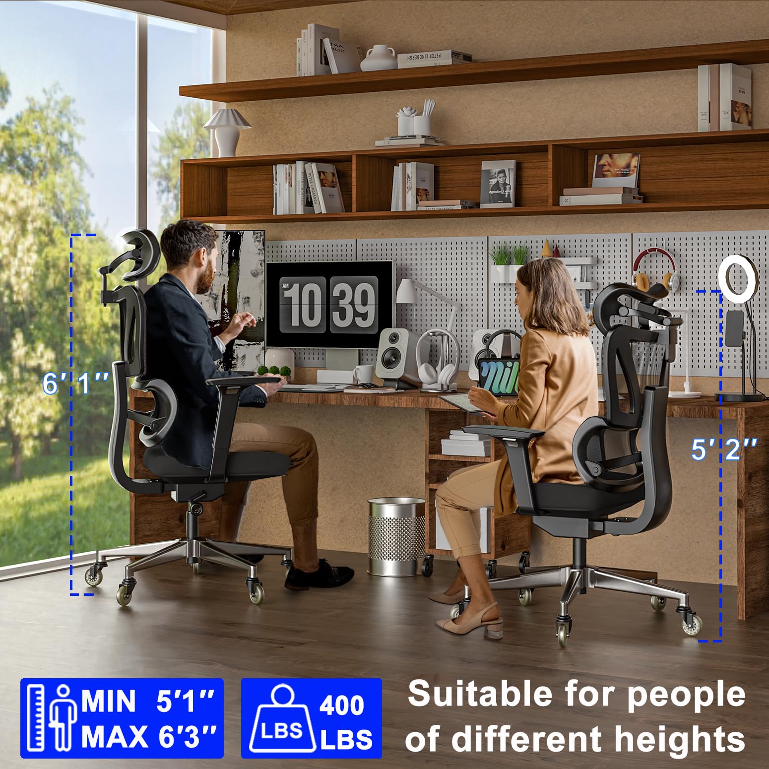 HUAUR C19 Ergonomic Mesh Office Chair with Adjustable Height Lumbar Support,3D Armrest & Headrest,Tilt Function,Blade Wheel for High Back Desk Chair,Swivel Big and Tall Computer Chair (Black)