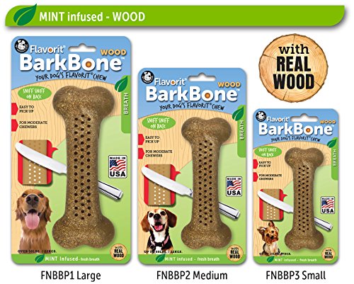 Pet Qwerks Flavorit Wood BarkBone - Fillable Dog Bone for Moderate Chewers - Mint Flavor - 6.75"