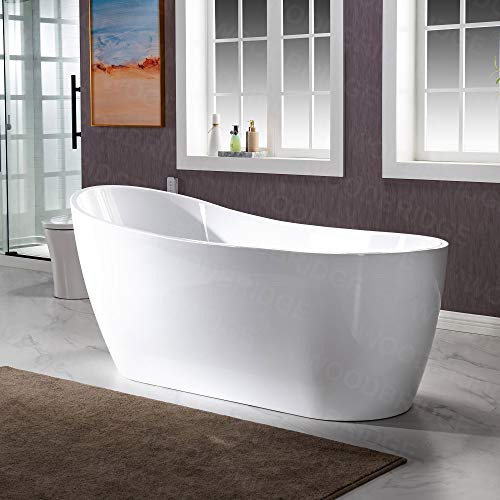 WOODBRIDGE 67"Freestanding White Acylic Soaking Bathtub with White Pillow,Drain and Overflow in Brushed Gold,BTA1508 -BG-Drain &O+ Pillow