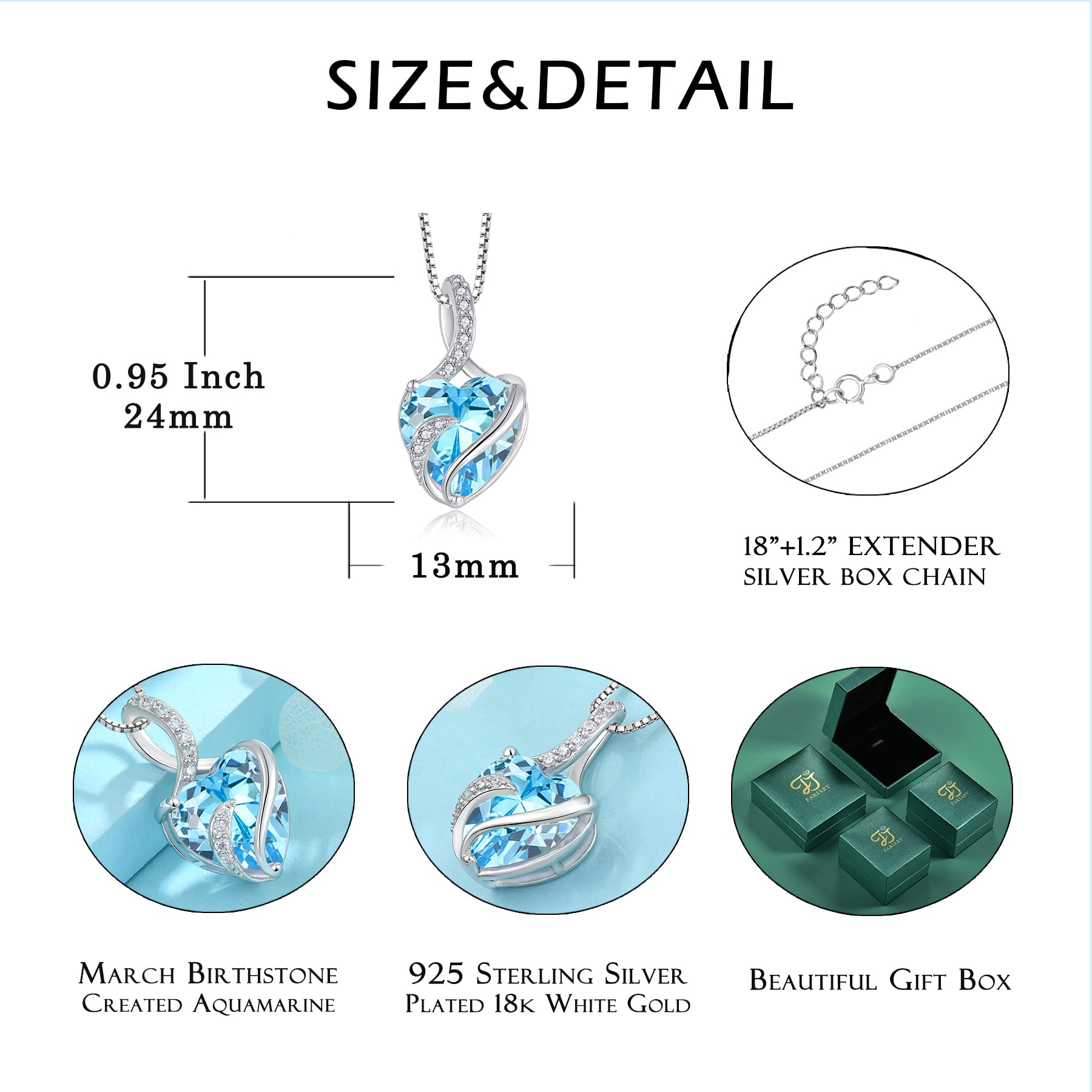 FJ Heart Infinity Birthstone Necklace, Sterling Silver Heart Pendant Created Gemstone Dainty Jewelry, Sterling Silver, Cubic Zirconia