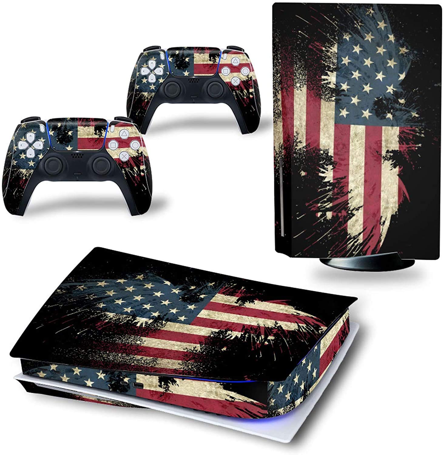 YK MALL PS5 Console PS5 Stickers Vinyl America Flag Skin Pattern Decals Skin Sticker for PS5 Playstation 5 Console and 2 Controller (Playstation 5 Not The Digital Edition)
