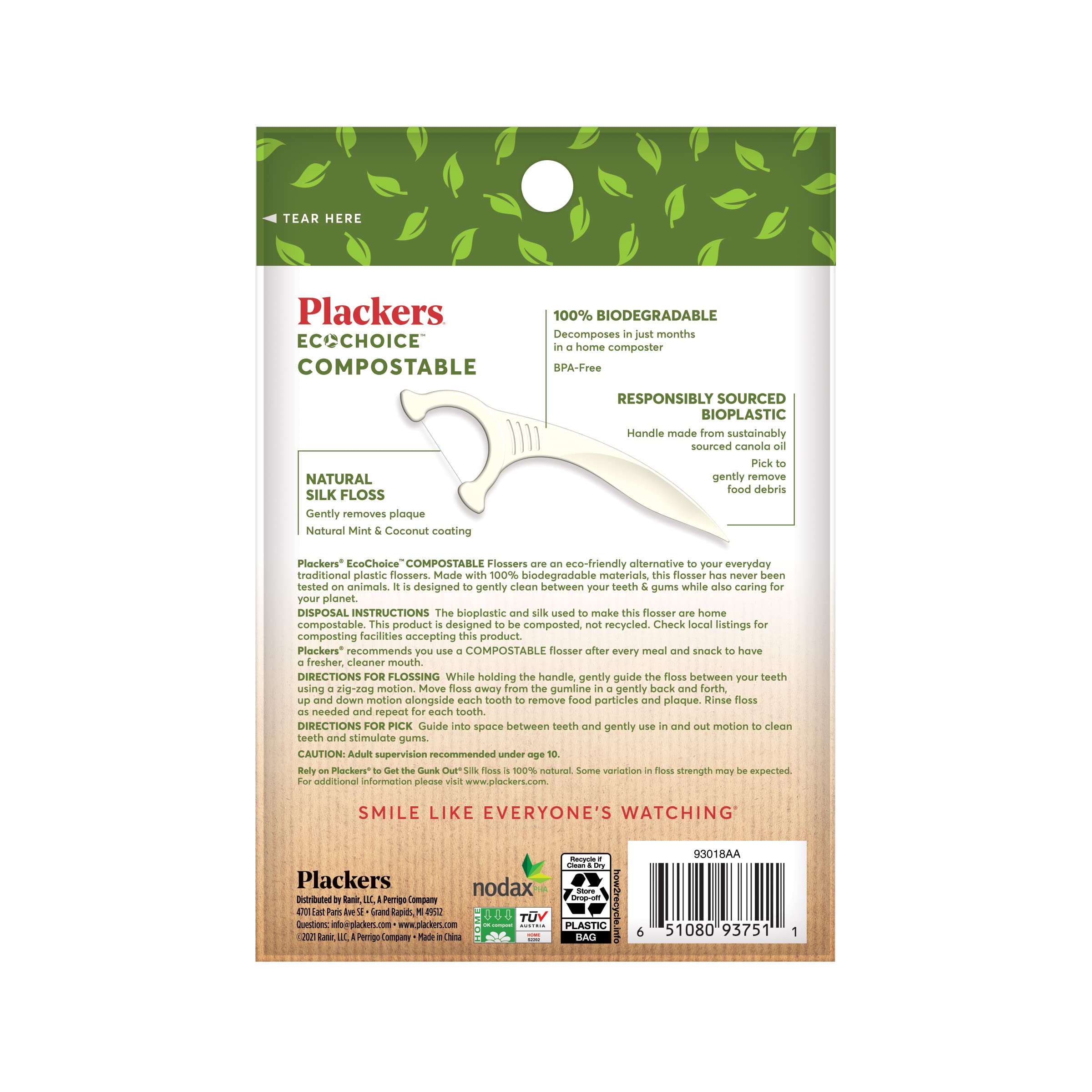 Plackers EcoChoice Compostable Dental Flossers, Sustainably Sourced, BPA Free, Recyclable Packaging, Natural Mint Flavor 50 Count (Pack of 6)