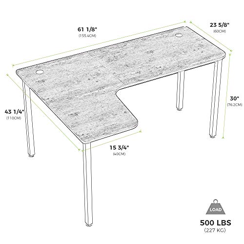DESIGNA Gaming Desk 60",L-Shaped Computer Corner Desk with Large Mouse Pad,Ergonomic Gamer Table Workstation, Sturdy Metal Frame, Left Side Rustic Brown
