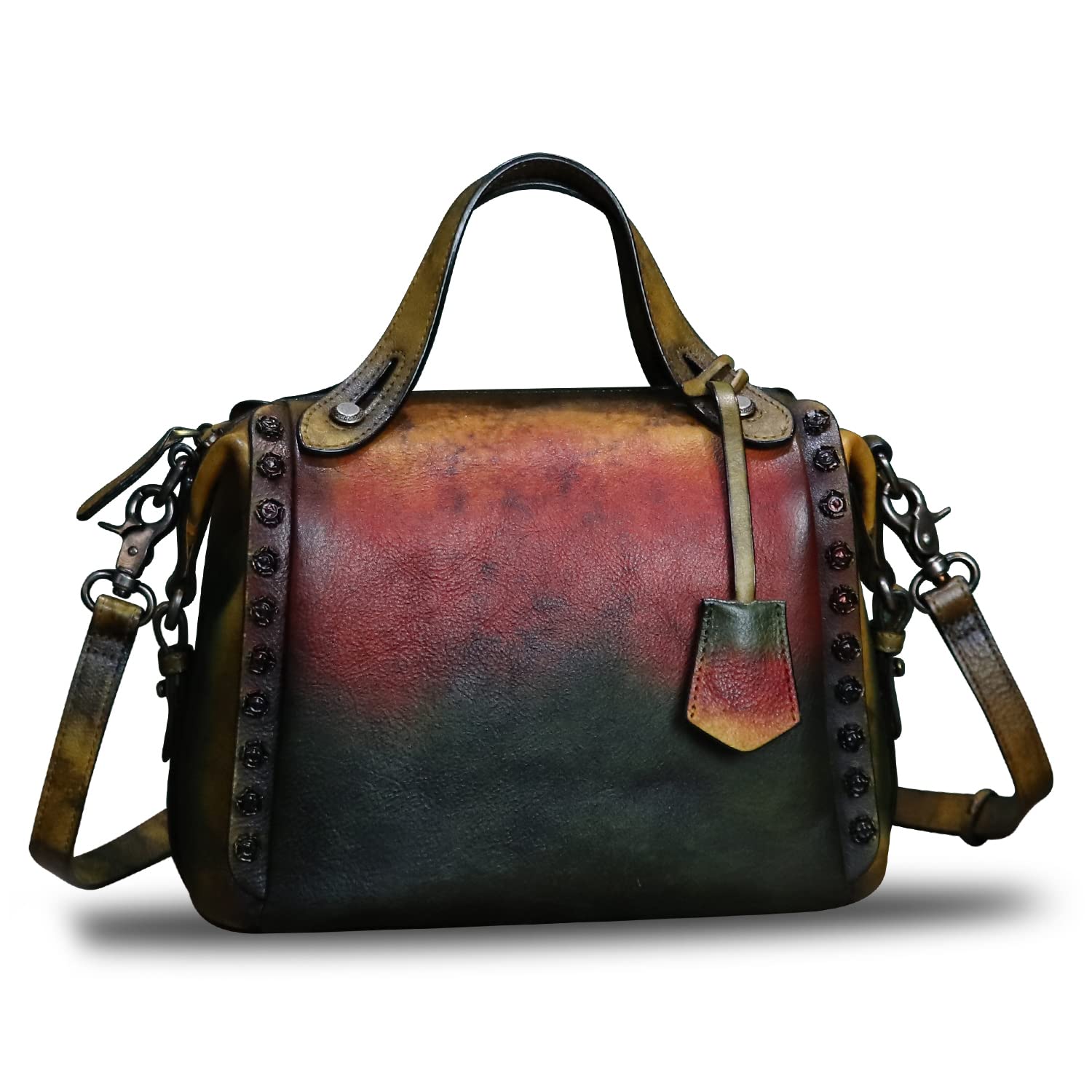 Genuine Leather Satchel Handbag for Women Retro Handmade Top Handle Crossbody Shoulder Bag Purse (Multicolor2)