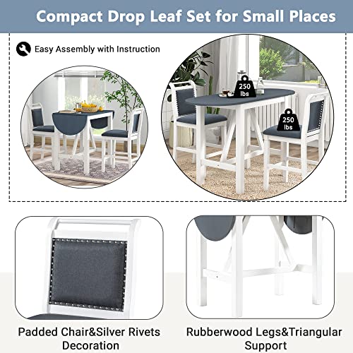 Harper & Bright Designs 3 Piece Counter Height Kitchen Dining Set with Drop Leaf Dining Table and 2 Dining Padded Chairs, Dining Room Set for Small Places, White