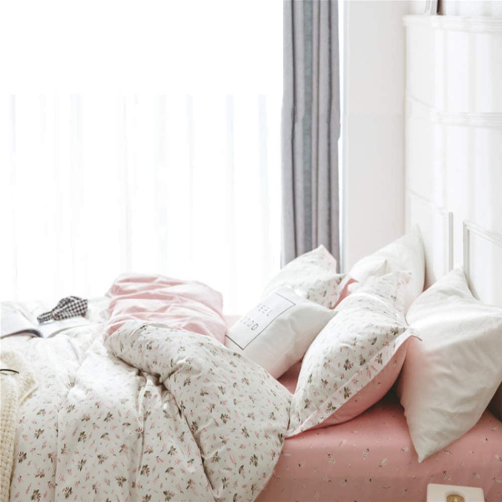 LifeTB 4 PCS Chic Garden Floral Duvet Cover Set【1 Queen Duvet Cover + 2 Standard Pillowcases + 1 Queen Fitted Sheet】