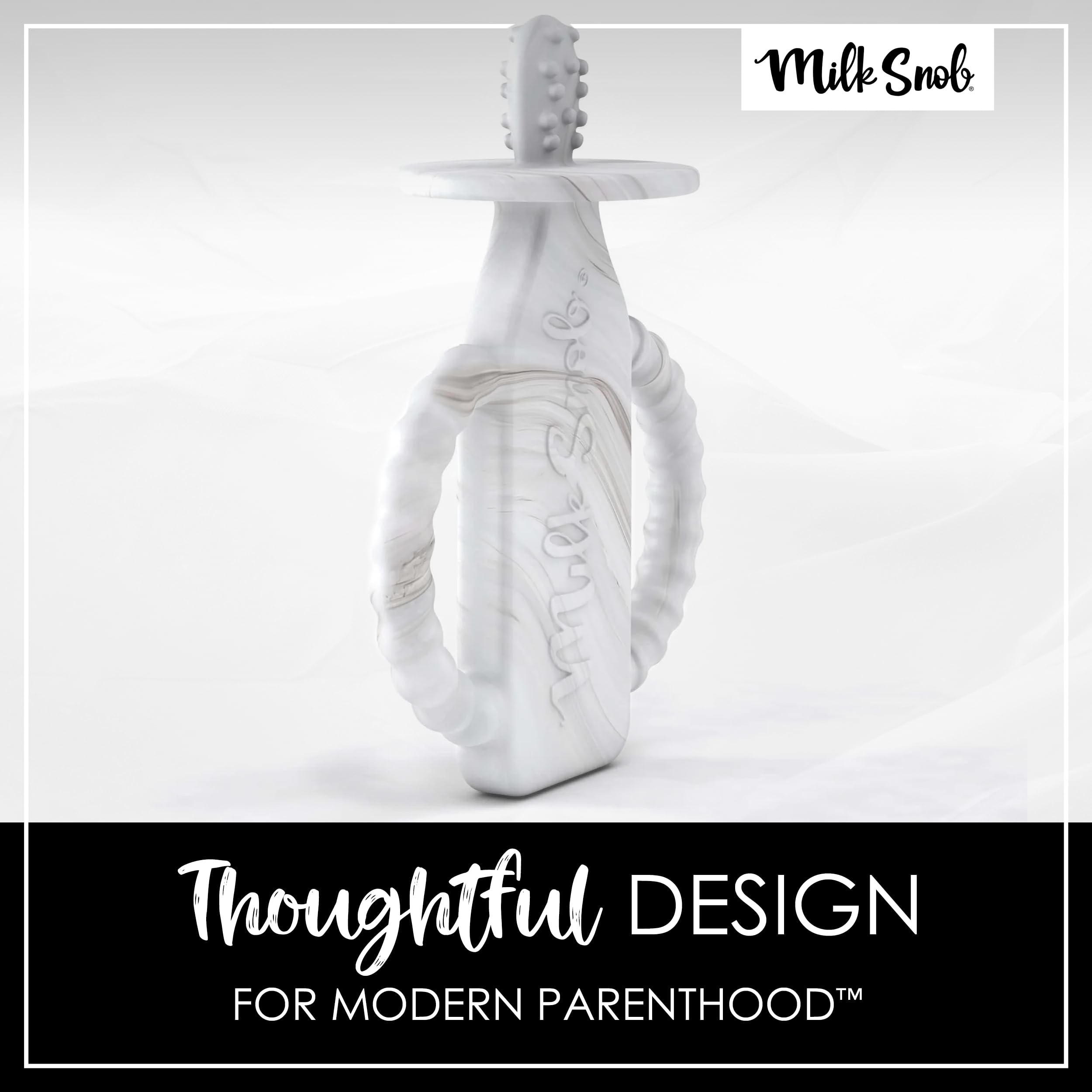 Milk Snob Calm 'n Cuddle Baby Teether - Car Seat Teether - Food-Grade Silicone - Baby Shower Teething Toy, Baby Essentials for 3+ Months - Easy to Clean - Designed in The USA (Cookies & Cream)