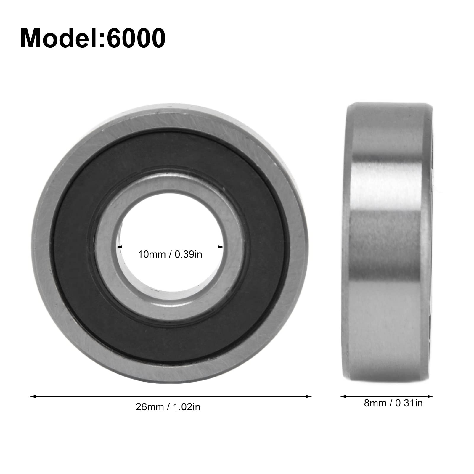 Deep Ball Bearing, Uniform Hardness 10PCS E (P6) High Accuracy Rubber Sealed Bearings for Gearboxes for Roller Skates 6000 Rubber Seal