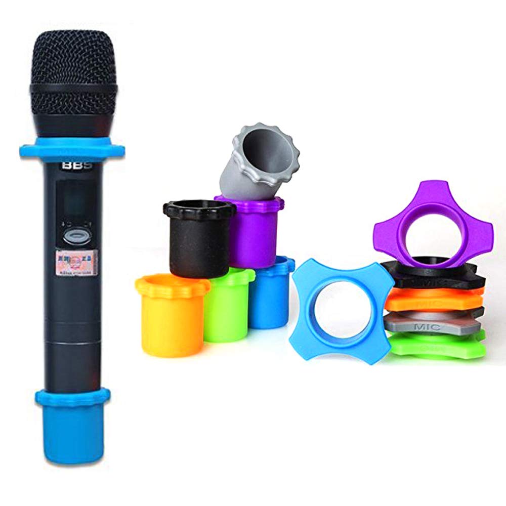 YTYKINOY 6 Sets Wireless Handheld Microphone Shakeproof Anti-Rolling Mic Protection Silicone Ring & Bottom Rod Sleeve Holder Stand for KTV Device (6 Colors)