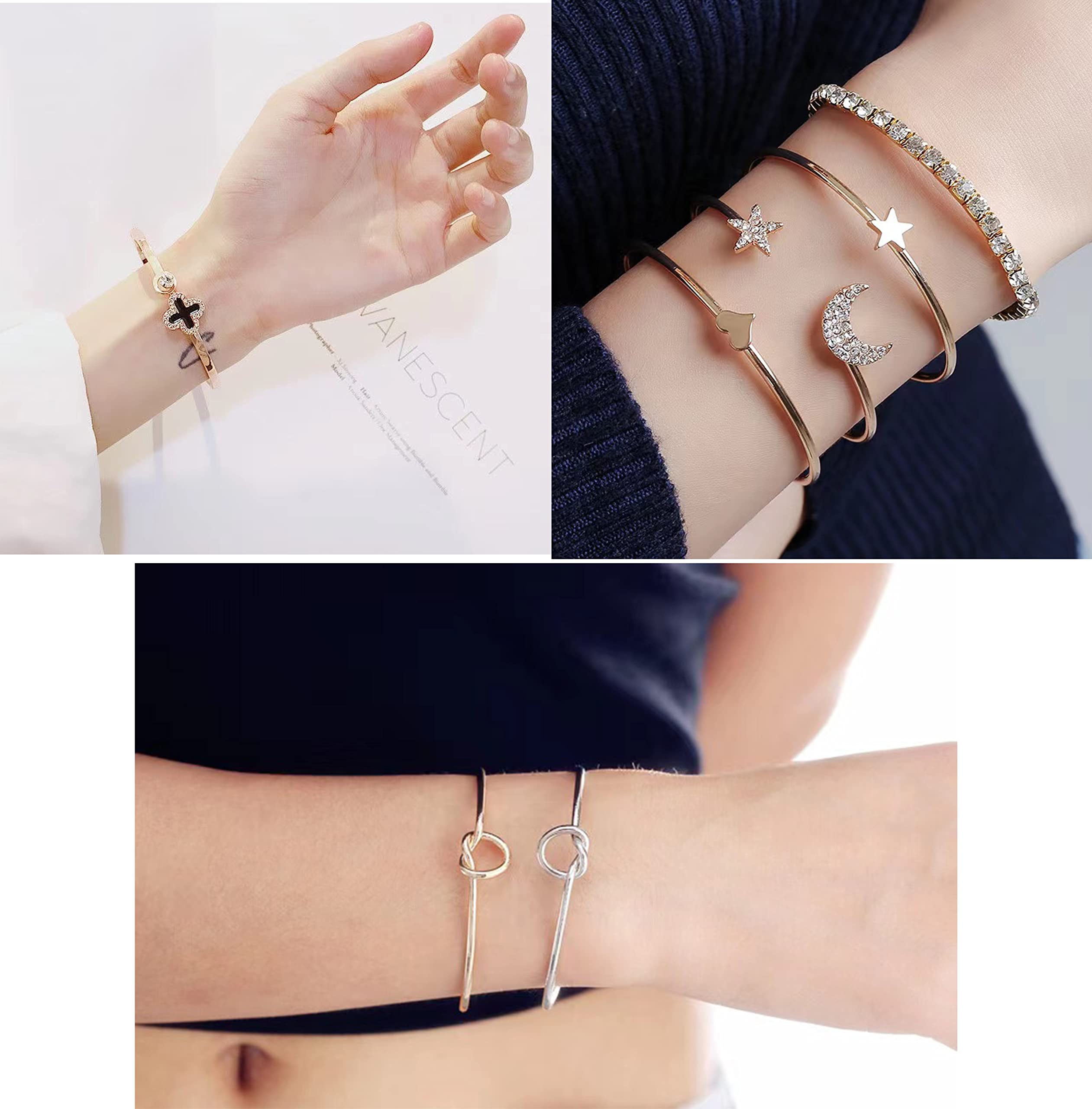 FMCAOFA 23PCS Multiple Layered Stackable Open Cuff Wrap Bangle Gold/Silver/Rose Gold Bracelets for Women Jewelry Adjustable Bangles for Girls Set Gifts