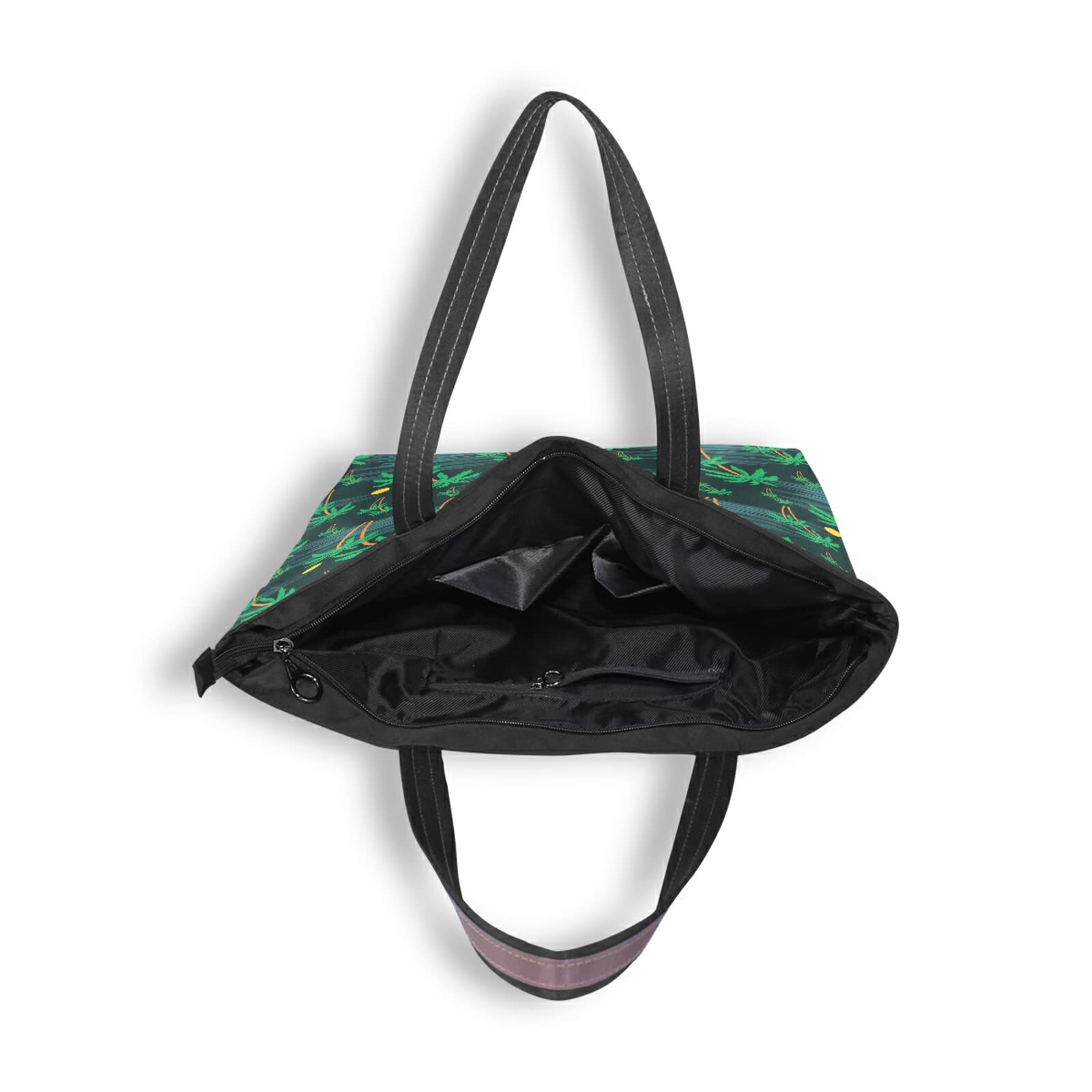 Women Tote Bag Zippered Shoulder Handbag Tropical Leaf Tote Purse with Pocket