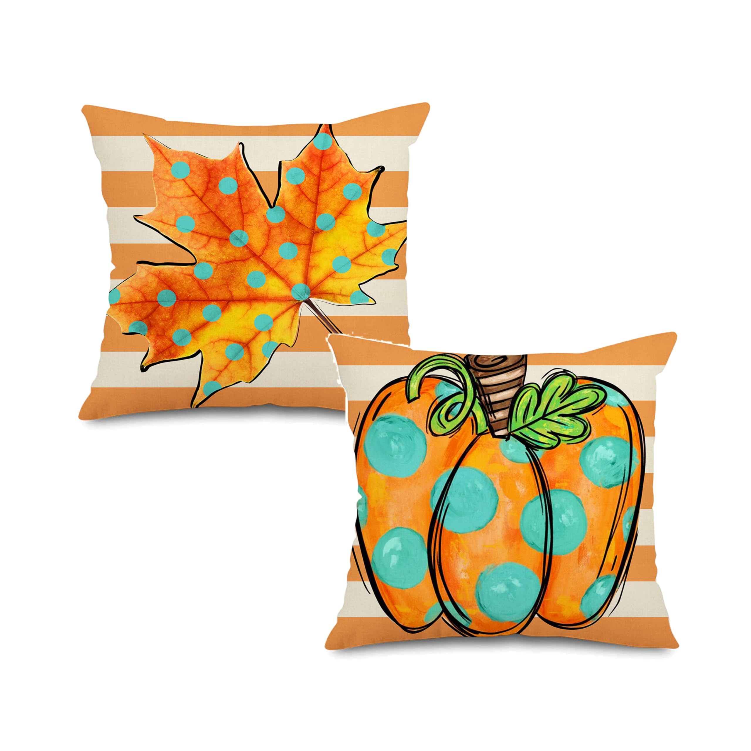 Jartinle Hello Pumpkin Fall Outdoor Pillow Covers Waterproof 18 x 18 Inch Watercolor Maple Leave Pumpkins Autumn Harvest Patio Cushion Covers for Porch Thanksgiving Decor Set of 2