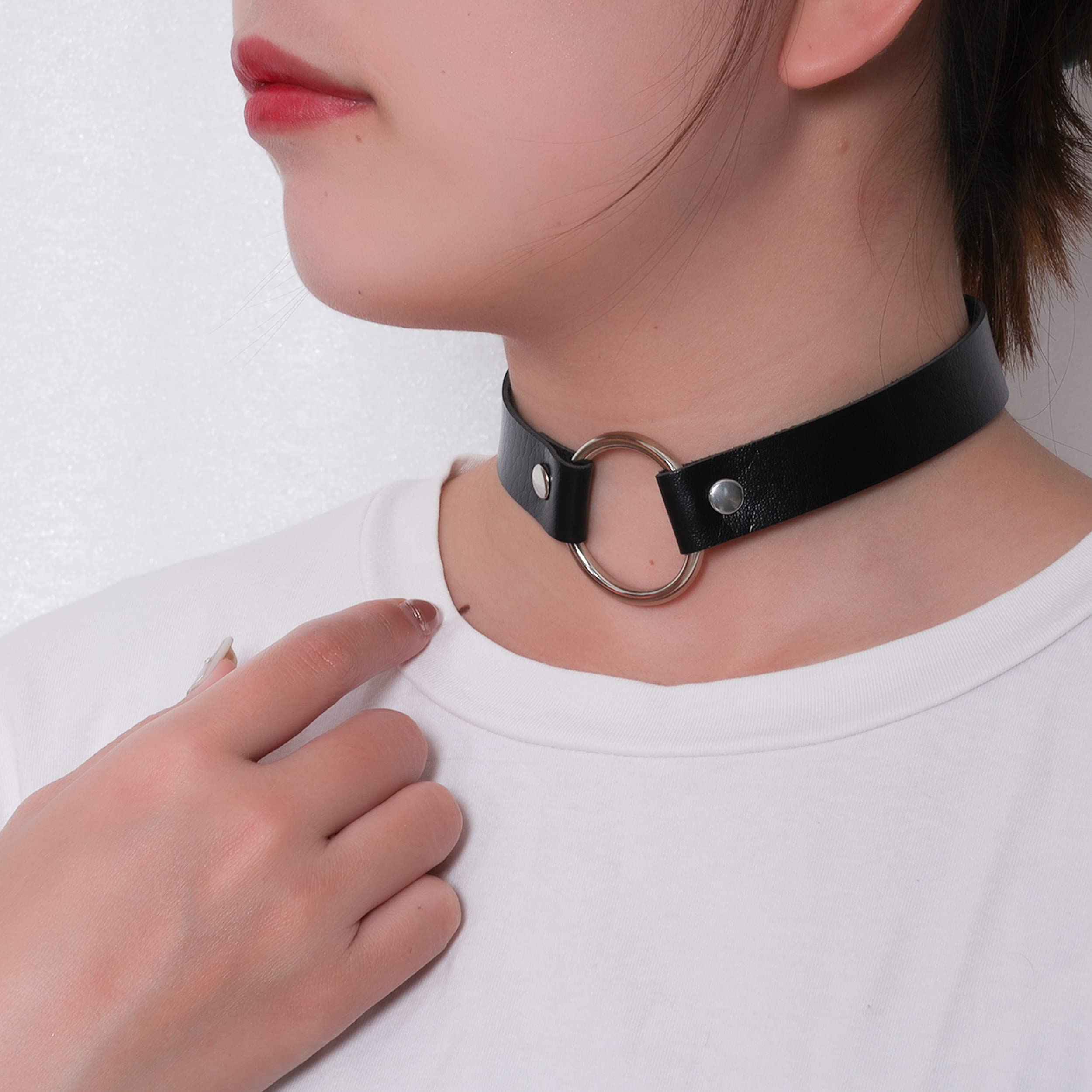 Eigso O-Ring Punk Choker Fashion Vintage Goth Style Collar Necklace Hoop Classical for Women (Black)