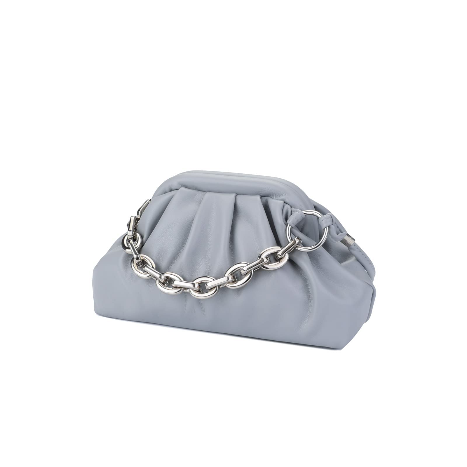 Women's Chain Link Cloud Clutch Bag Dumpling-Shaped Pouch Purse Handbag Ruched Chunky Chain Link Shoulder Handbags (LIGHT GREY)