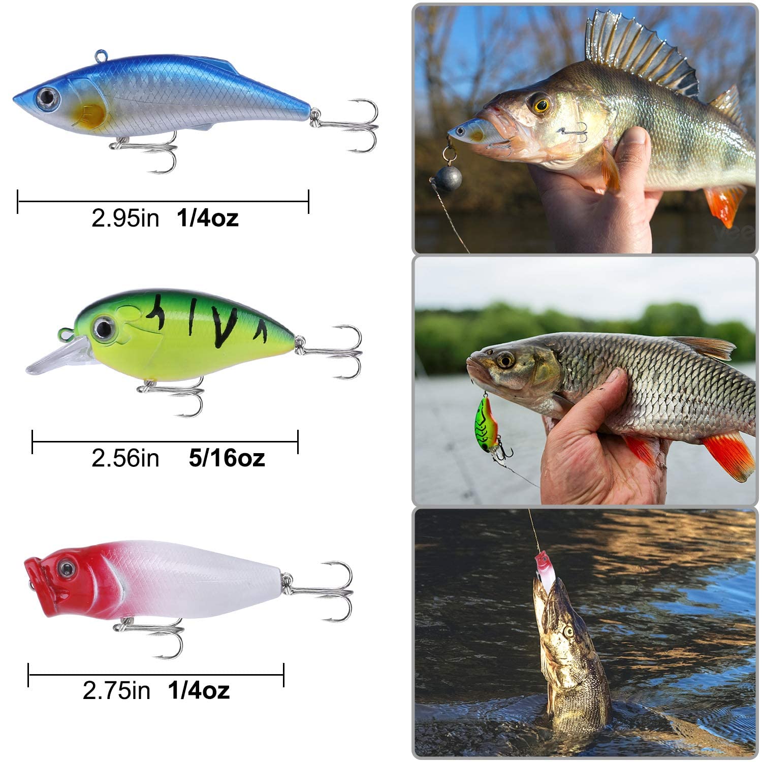 Fishing Lures Kit for Bass, Including Frog Lures, Plastic Worms, Spinner Bait, Crank Bait, Jigs, Topwater Lure with Tackle Box (123PCS)
