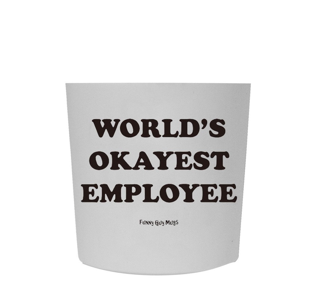 Funny Guy Mugs World's Okayest Employee Travel Tumbler with Removable Insulated Silicone Sleeve, White, 16-Ounce
