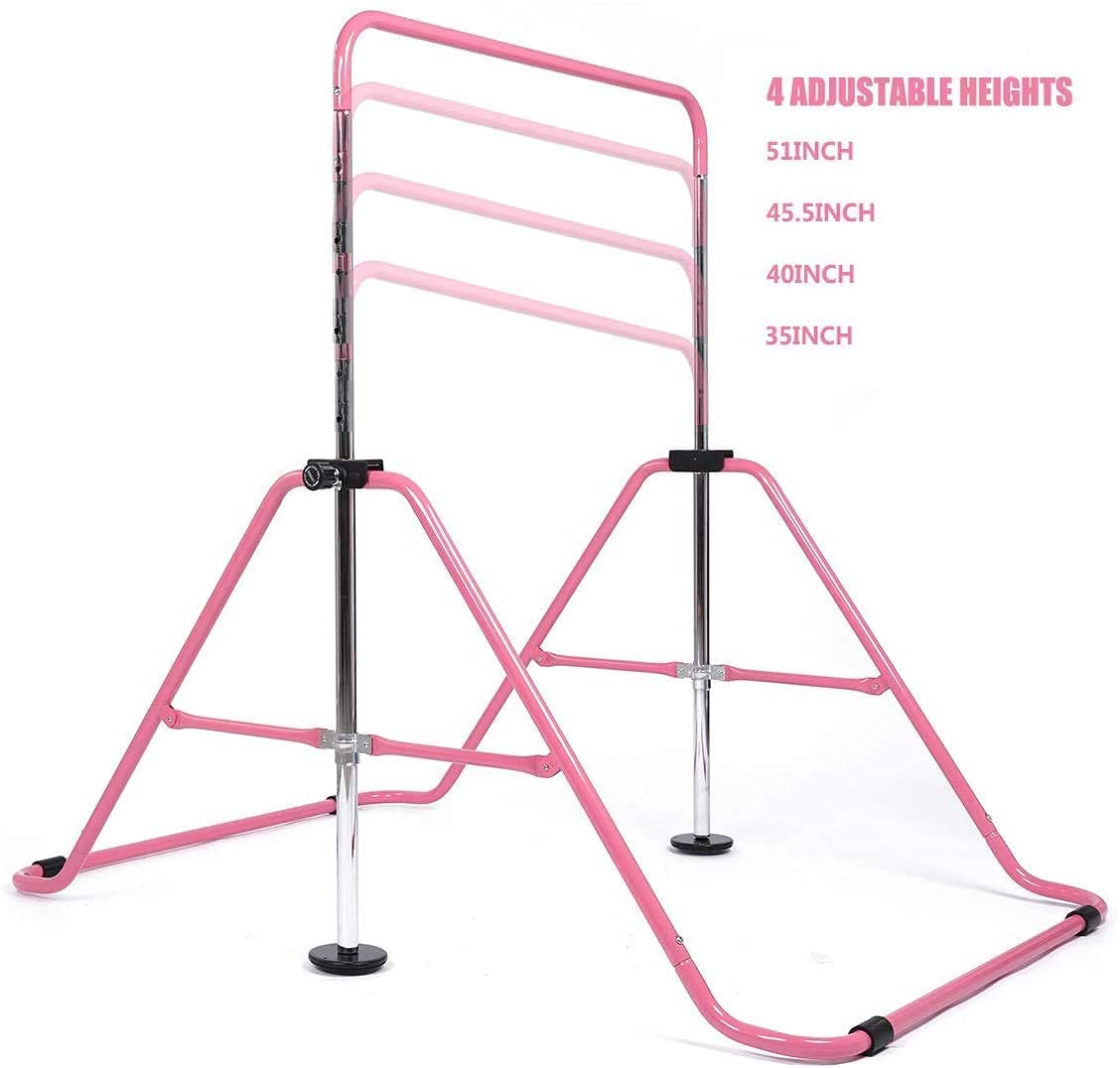 DOBESTS Gymnastics Bars for Home Gymnastic Equipment for Kids Adjustable Junior Training Uneven Bar for 3-7 Years Old Pink