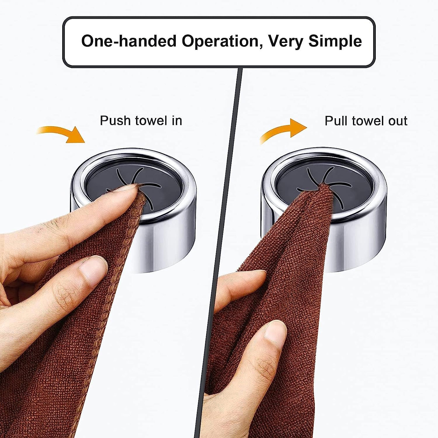 Eiqer 4 Pack Kitchen Towel Holder, Self Adhesive Wall Dish Towel Hook, Round Wall Mount Towel Holder for Bathroom, Kitchen and Home, Wall, Cabinet, Garage, No Drilling Required