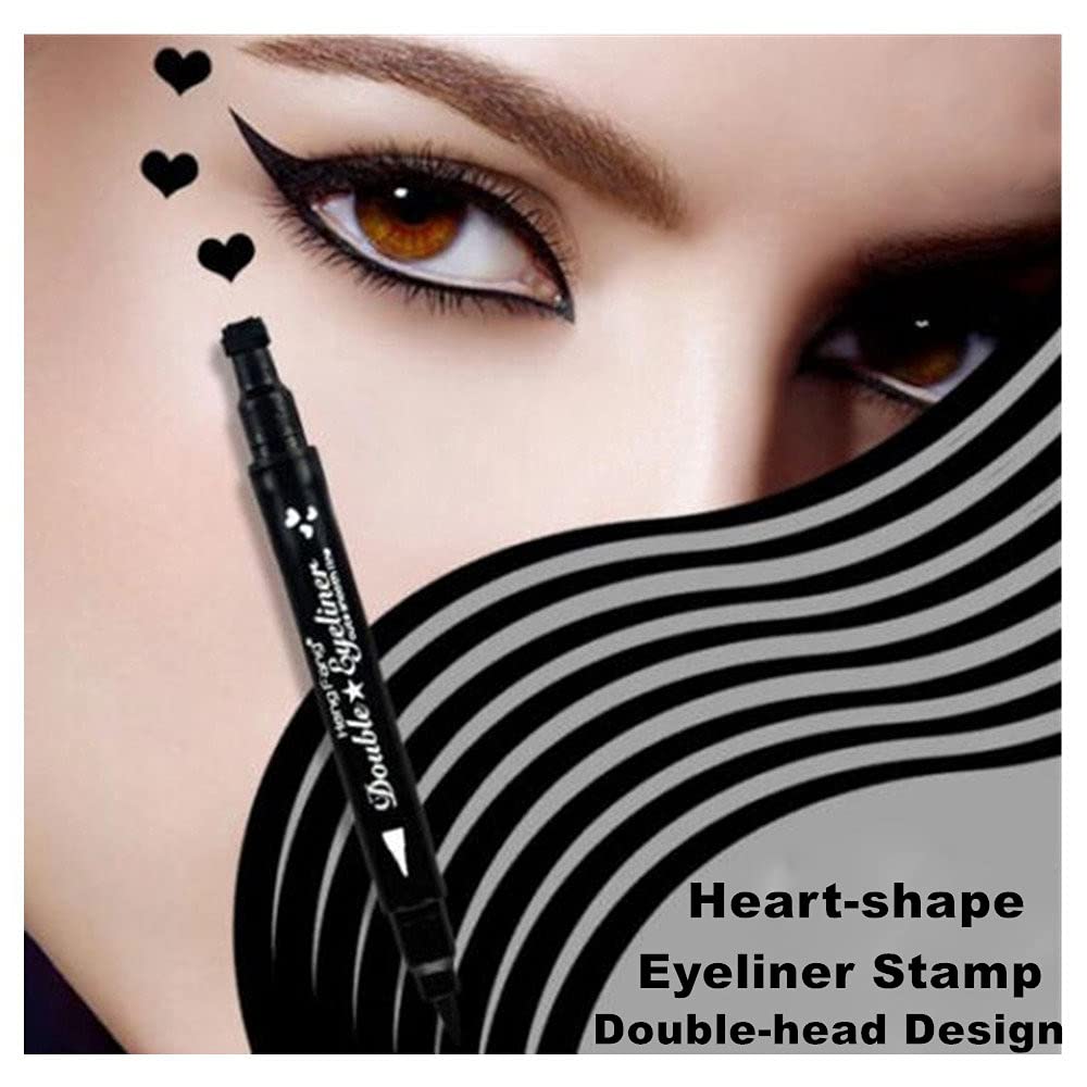 Go Ho Liquid Eyeliner Stamp,Heart Stamp Eyeliner Makeup on Valentine's Day,Double-Side Seal Waterproof Black Eyeliner Pen,Long-lasting Smudge-proof Eyeliner Pencil,Dark Black,1 PC