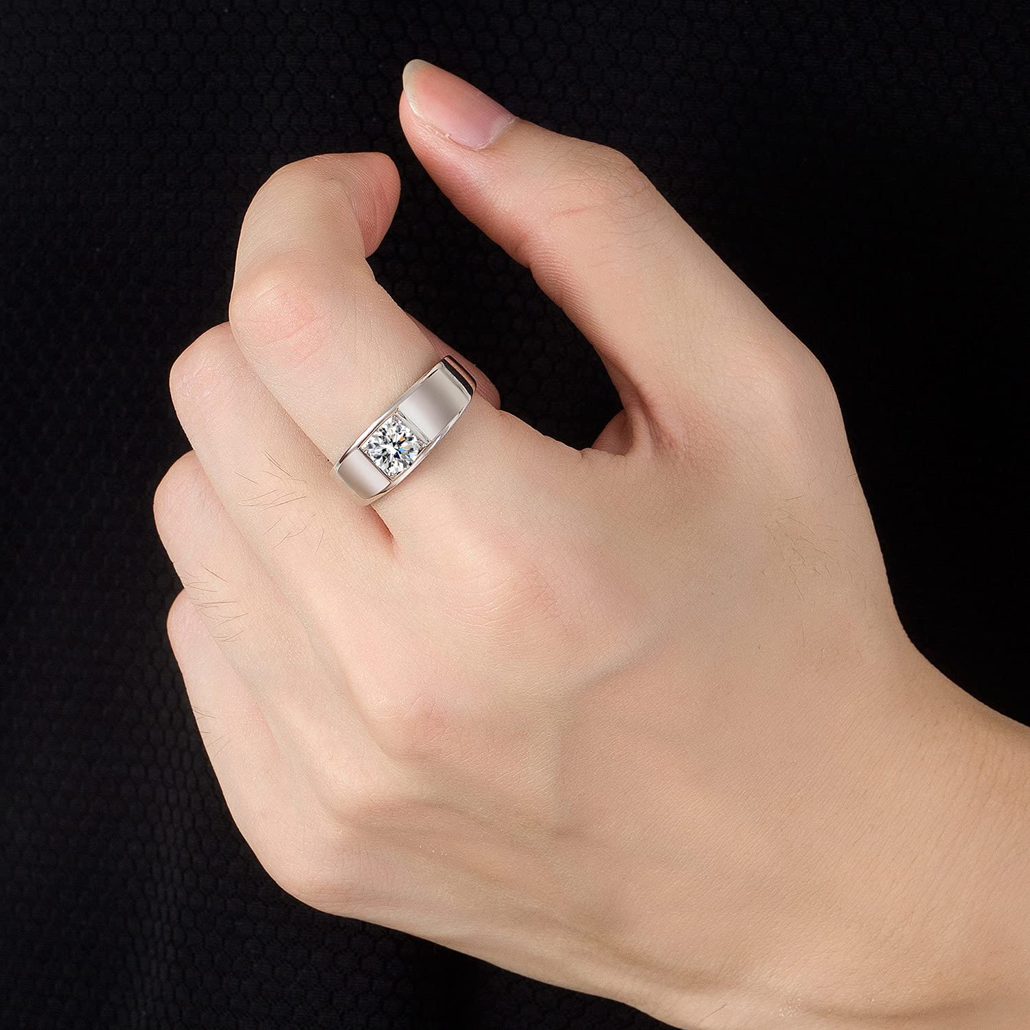 Dankadi Noble Men & Women Solid 925 Sterling Silver Ring Glittering 5A Cubic Zircon Inlaid Wedding Ring - index finger or Ring Finger Sizes 7-13# Fashion Jewelry Gift Party Accessories (13)
