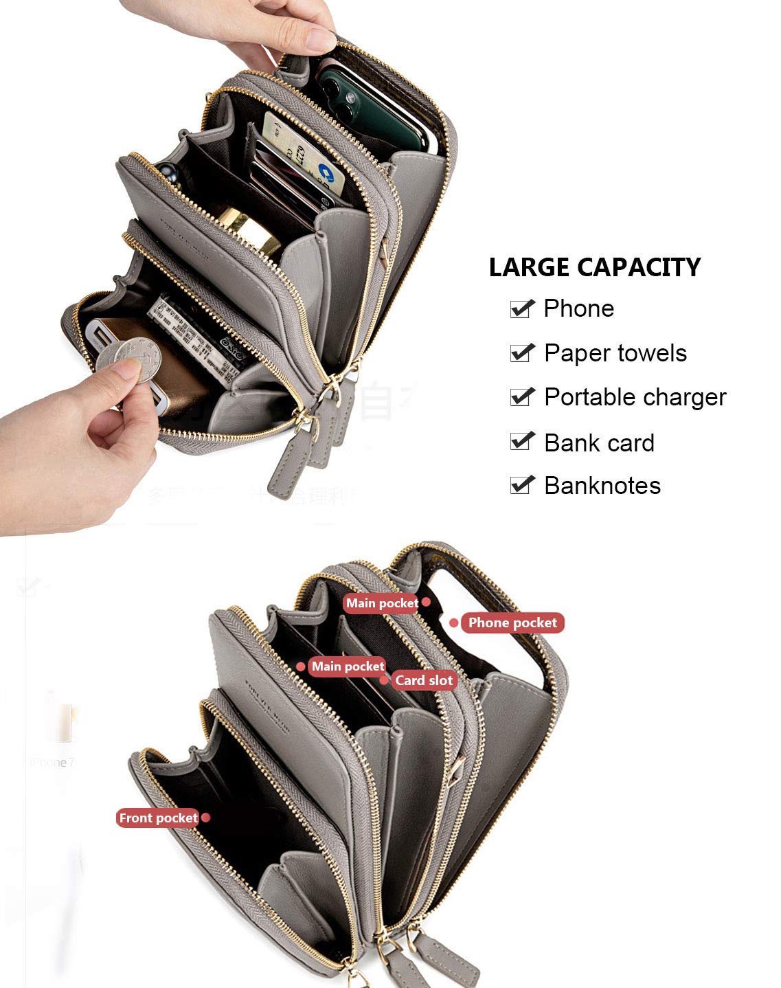 Womens Touch Screen Crossbody Phone Bag, Small Shoulder Bag Cell Phone Wallet Purses and Handbags with Credit Card Slots
