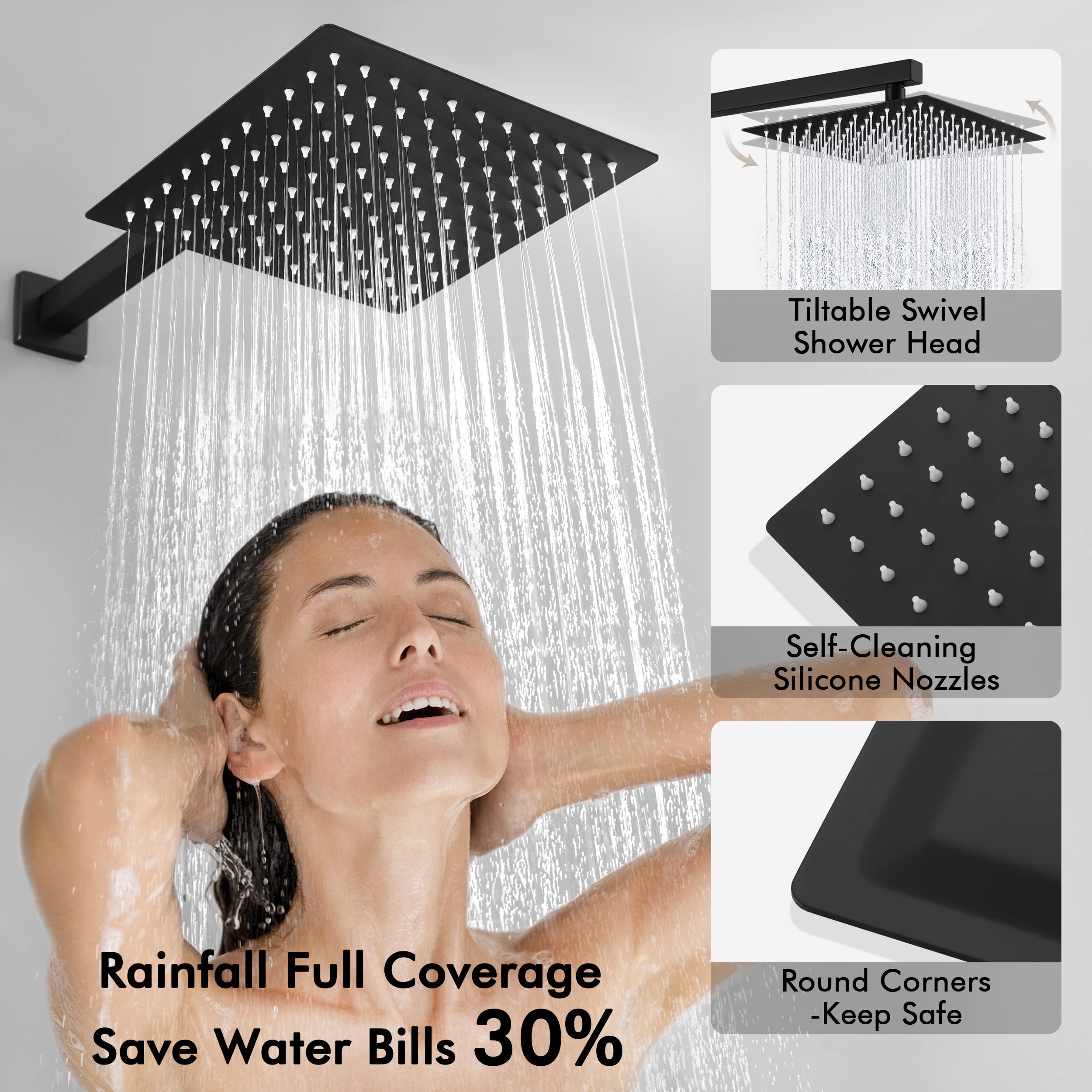 KES Shower Faucet Set, 10 Inches Rain Shower Head with Handheld Spray, Shower System Pressure Balance Wall Mounted (cUPC Certified Shower Valve Included), Matte Black, XB6230-BK