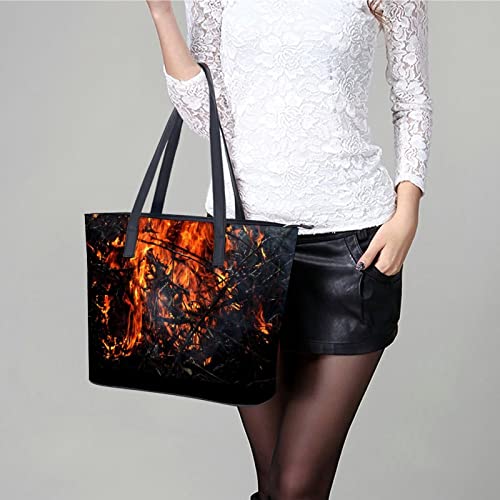 Flames Burning in The Bonfire Women's Tote Bag PU Leather Shoulder Bag Handbags Purse For Work Shopping Travel