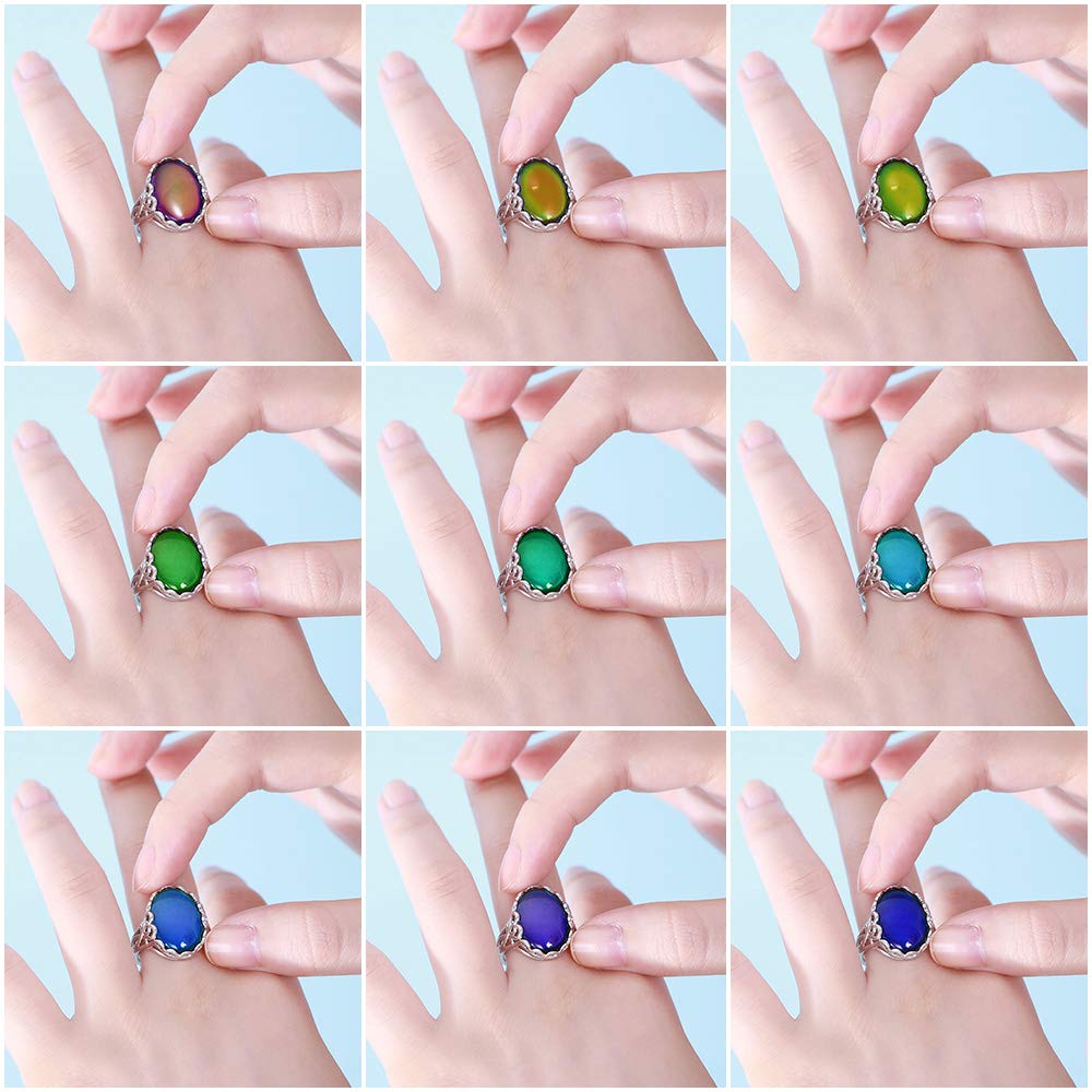 Getname Necklace Mood Ring Sterling Silver Color Changing Ring - Silver Mood Rings Gift for Her - Personalized Engraving Inside - Custom Engraved Color Change Ring Gifts for Women
