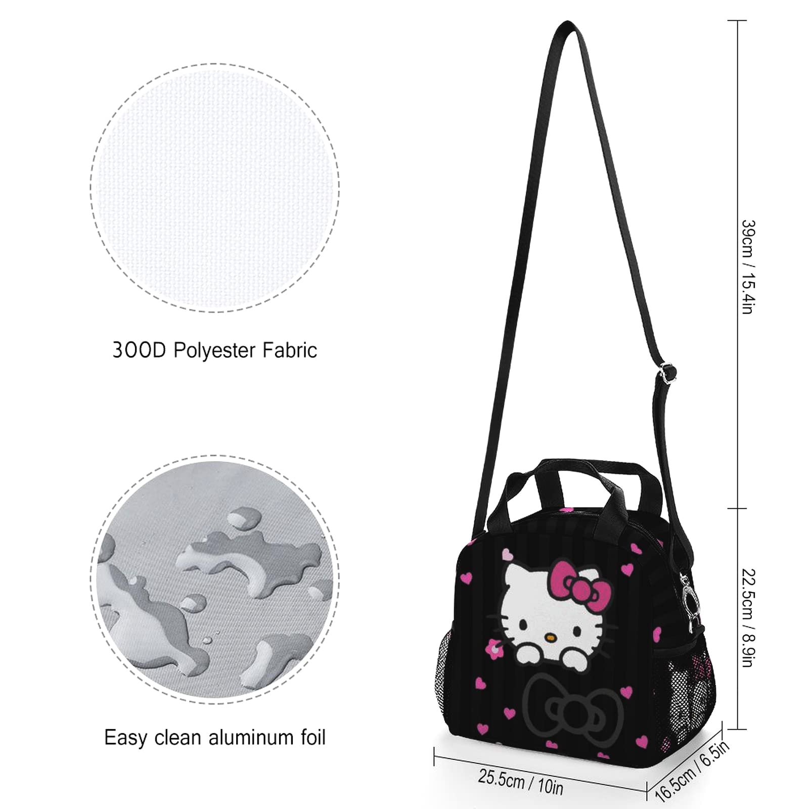Grehge Cute Cartoon Lunch Bag Portable Thermal Insulated Preservation Pink Cat