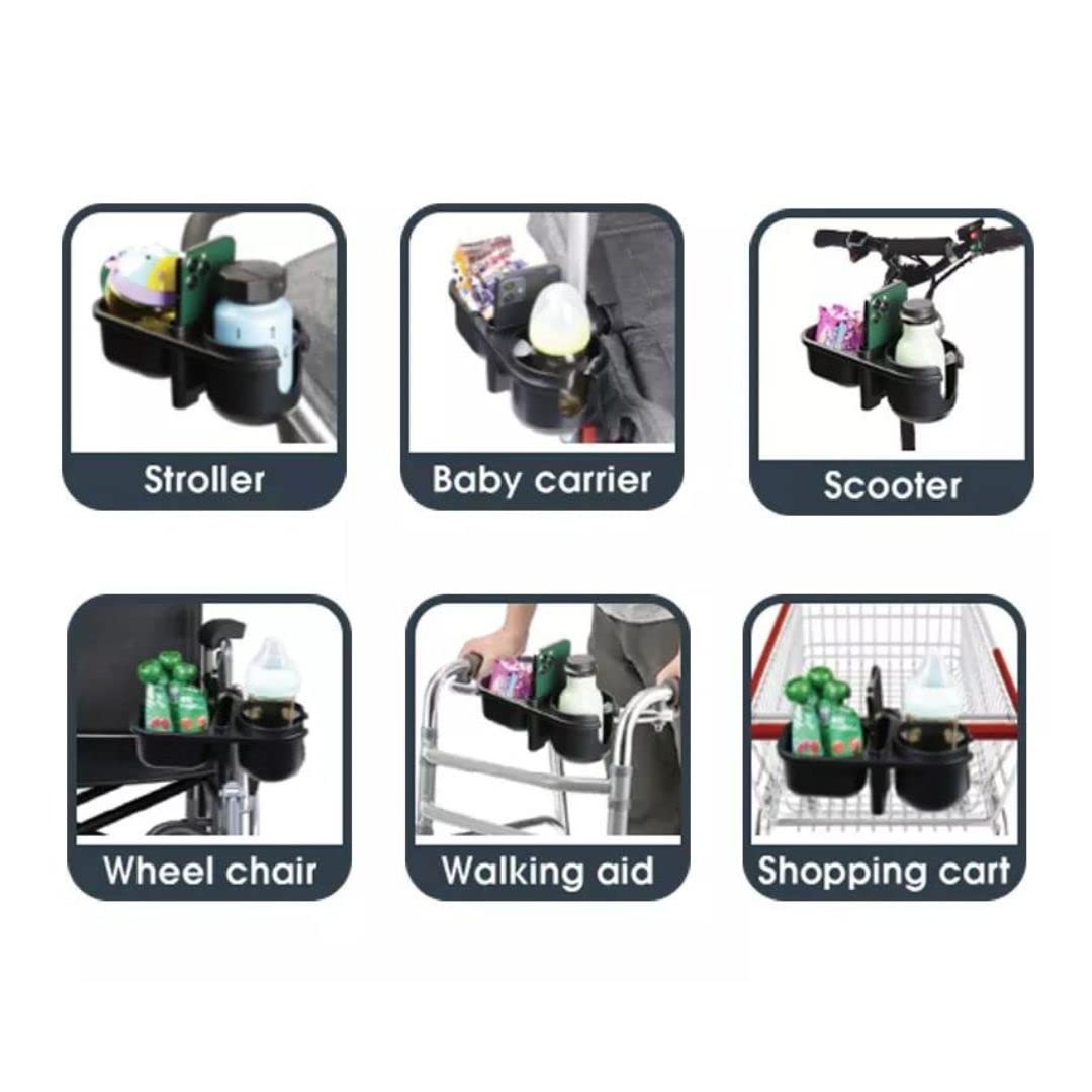 JASMARAZZRE Universal Snack Tray for Stroller, 3 in 1 Cup Holder, Phone Slot, Snack Compartment for Baby and Toddler. These Clip on Accessories Attachment fits, Most Strollers.