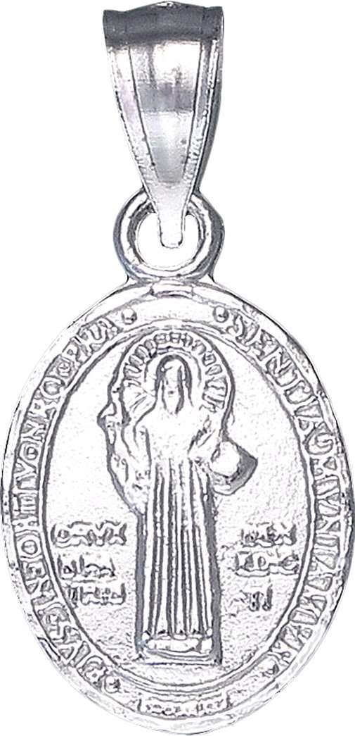 eJewelryPlus Sterling Silver Saint Benedict Medal Reversible Charm Pendant Necklace with Chain (with 24" Sterling Silver Figaro Chain)