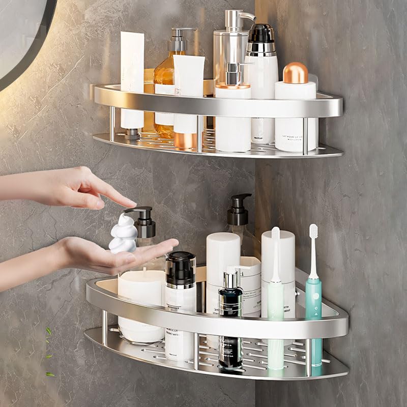 Kysren Bathroom Shower Caddy Corner: 2 Pack Shower Shelves, Sturdy Bathroom Organizers Wall Adhesive No Drilling, Shower Accessories Storage Holder