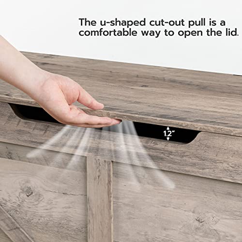 HOOBRO Storage Bench, 39.4β Retro Wooden Storage Chest with U-Shaped Cut-Out Pull, Safety Hinge, Supports 220 lb and Easy Assembly for Toy Box Organizer (Greige) BG771CW01