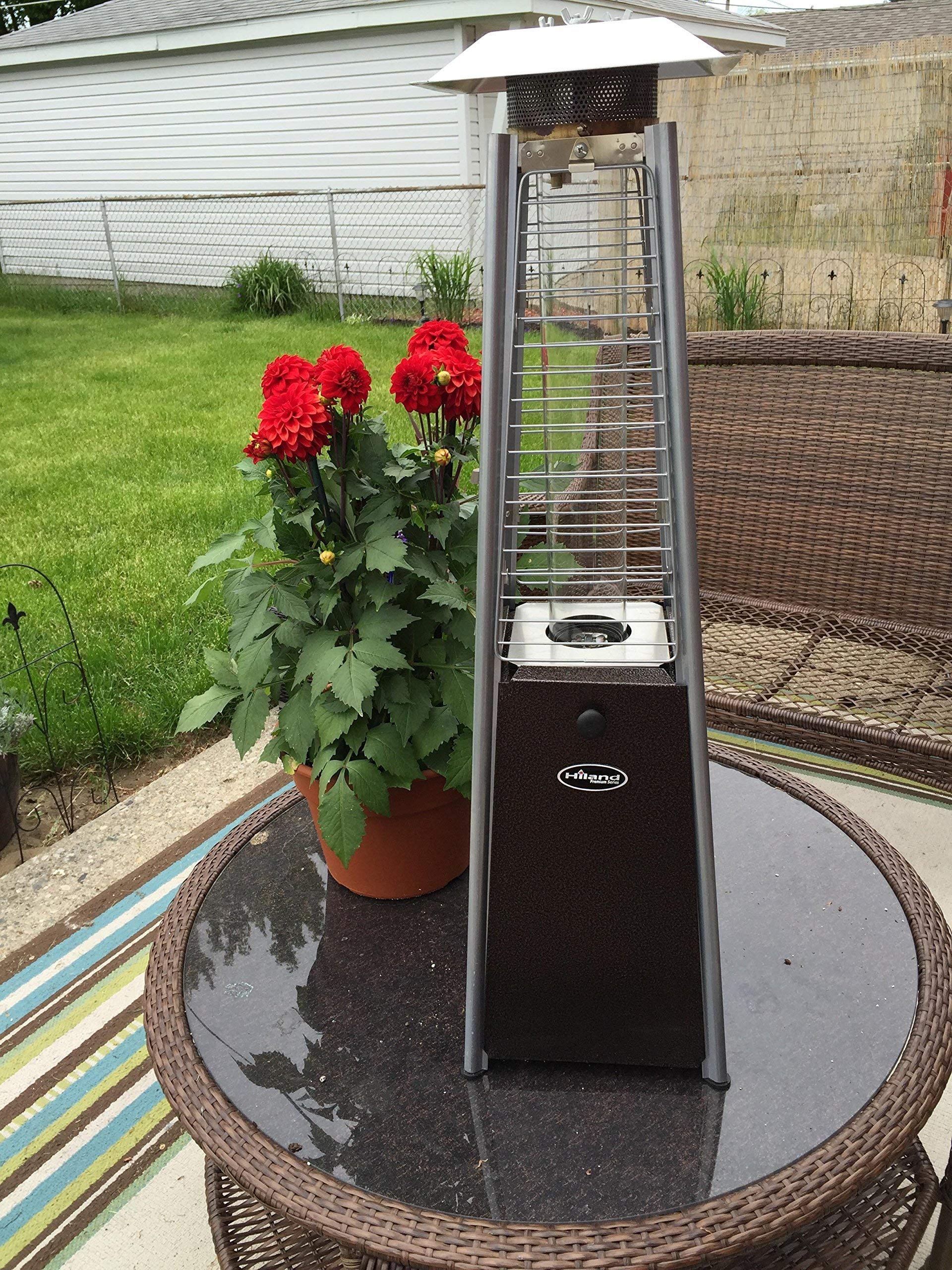 Hiland HLDS032-GTTHG Portable Propane Table Top Pyramid Glass Tube Patio Heater, 9500 BTU, Bronze, SMALL