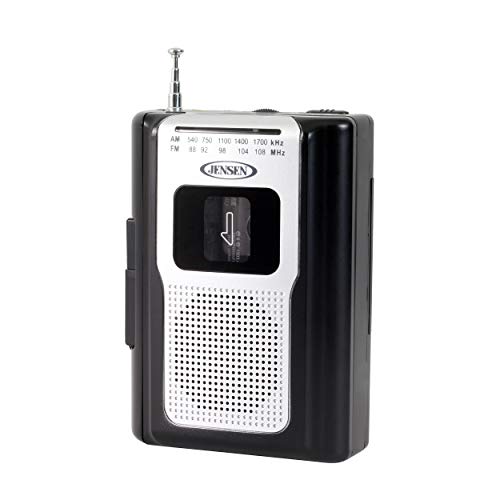 Jensen CR-100 Retro Portable AM/FM Radio Personal Cassette Player Compact Lightweight Design Stereo AM/FM Radio Cassette Player/Recorder & Built in Speaker (Black Series)