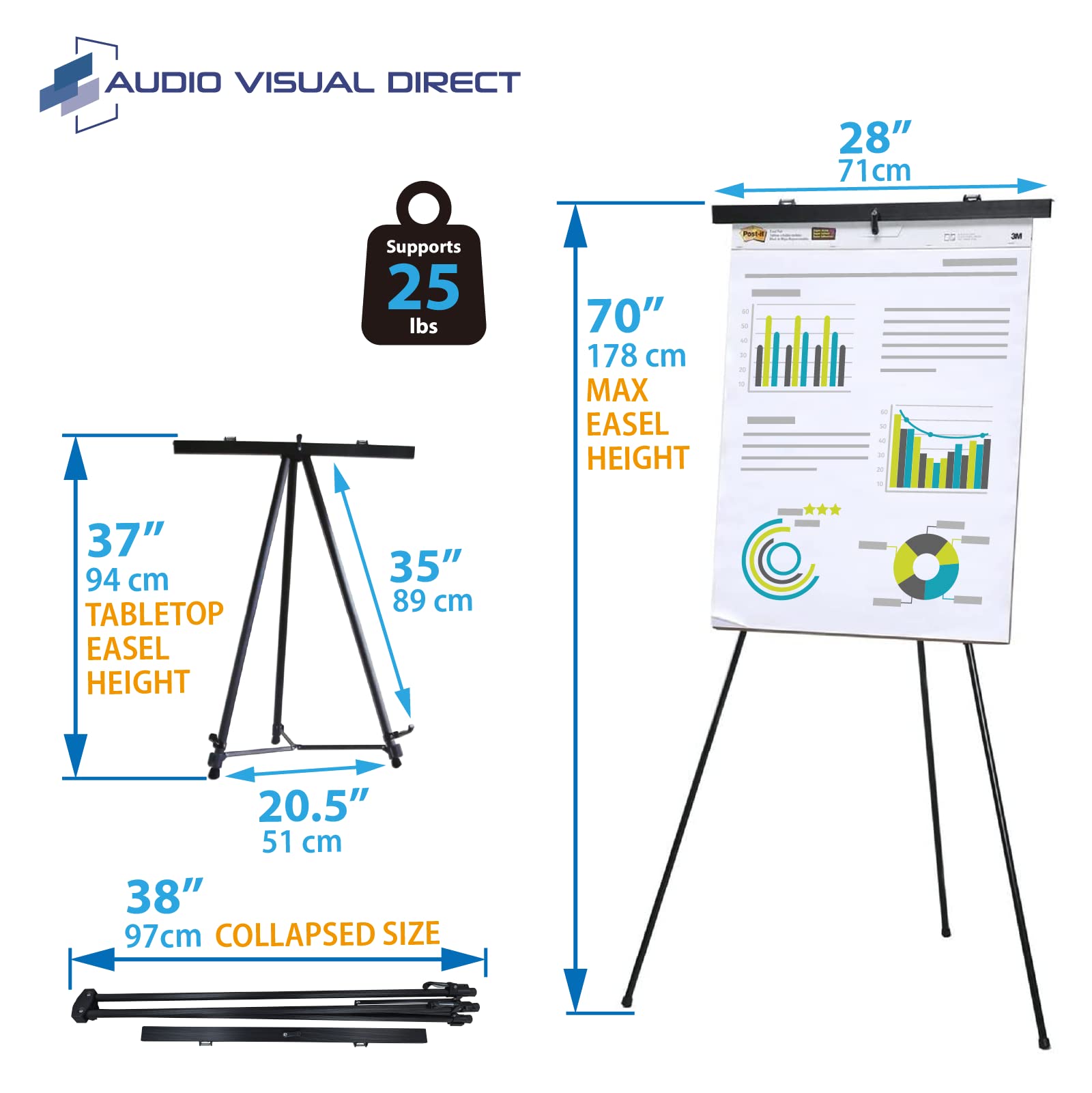 Lightweight Aluminum Flip-Chart Presentation Easel, 70 Inches, Black