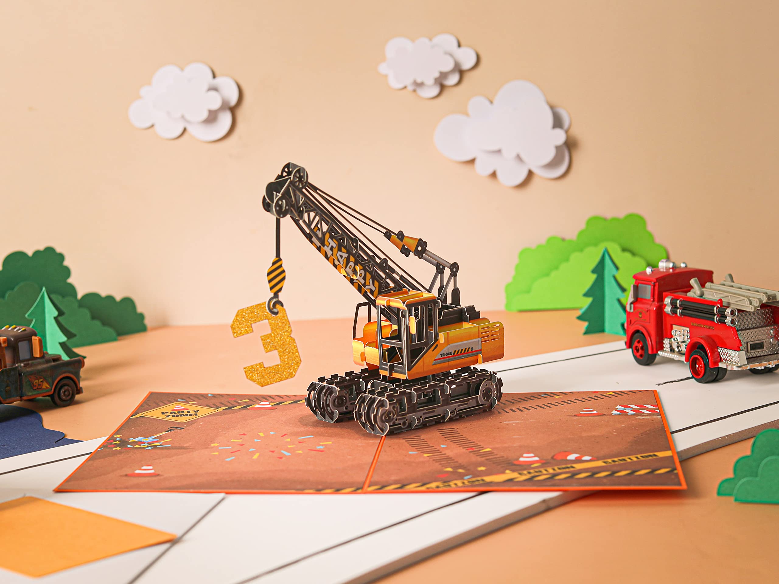 Liif 3D Pop-Up Birthday Card for 3-Year-Old Boy, Envelope Included
