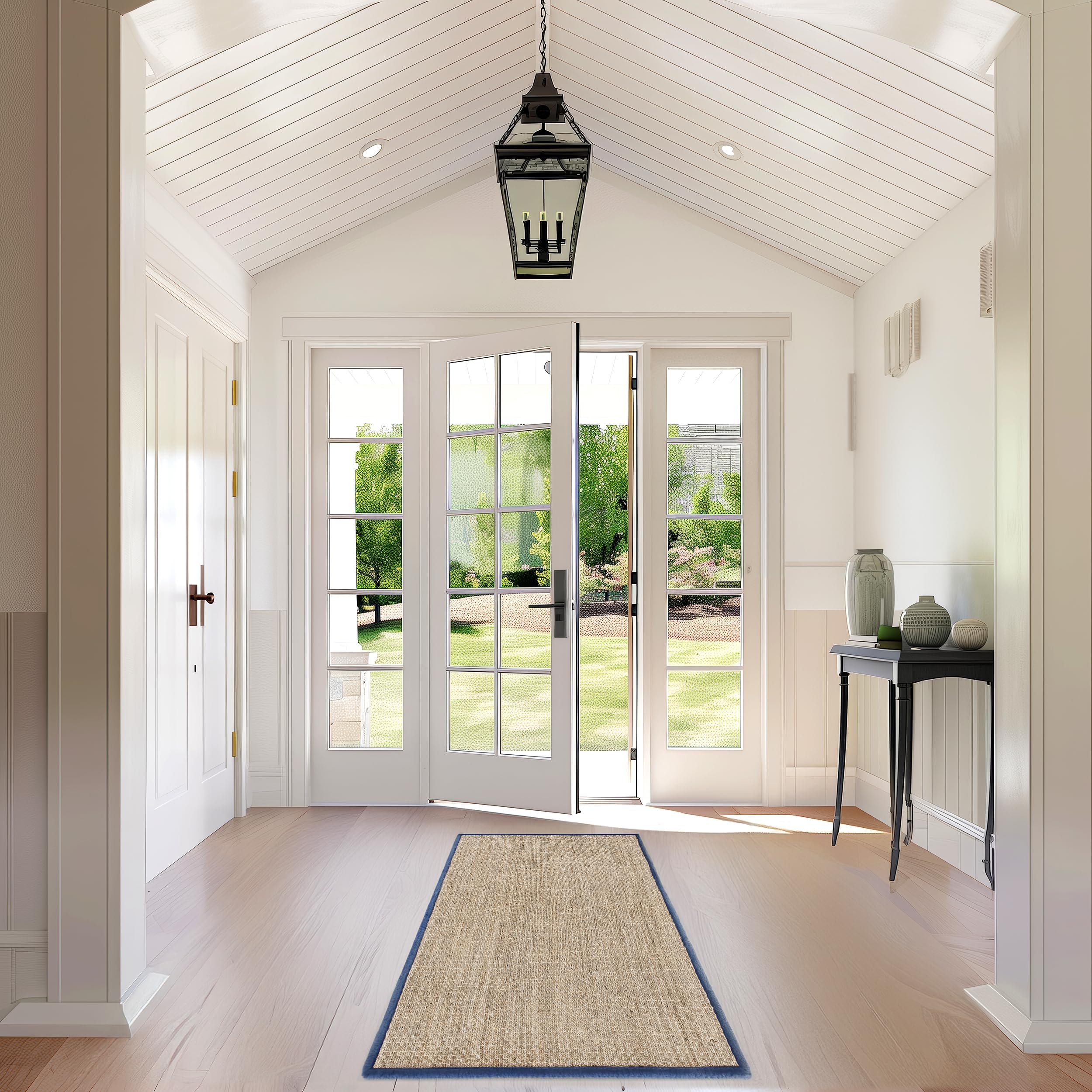 nuLOOM 4x6 Elijah Seagrass Area Rug, Navy, Solid Farmhouse Style, Cotton Bordered, Basketweave, Natural Fiber, For Bedroom, Dining Room, Living Room, Hallway, Office, Kitchen, Entryway