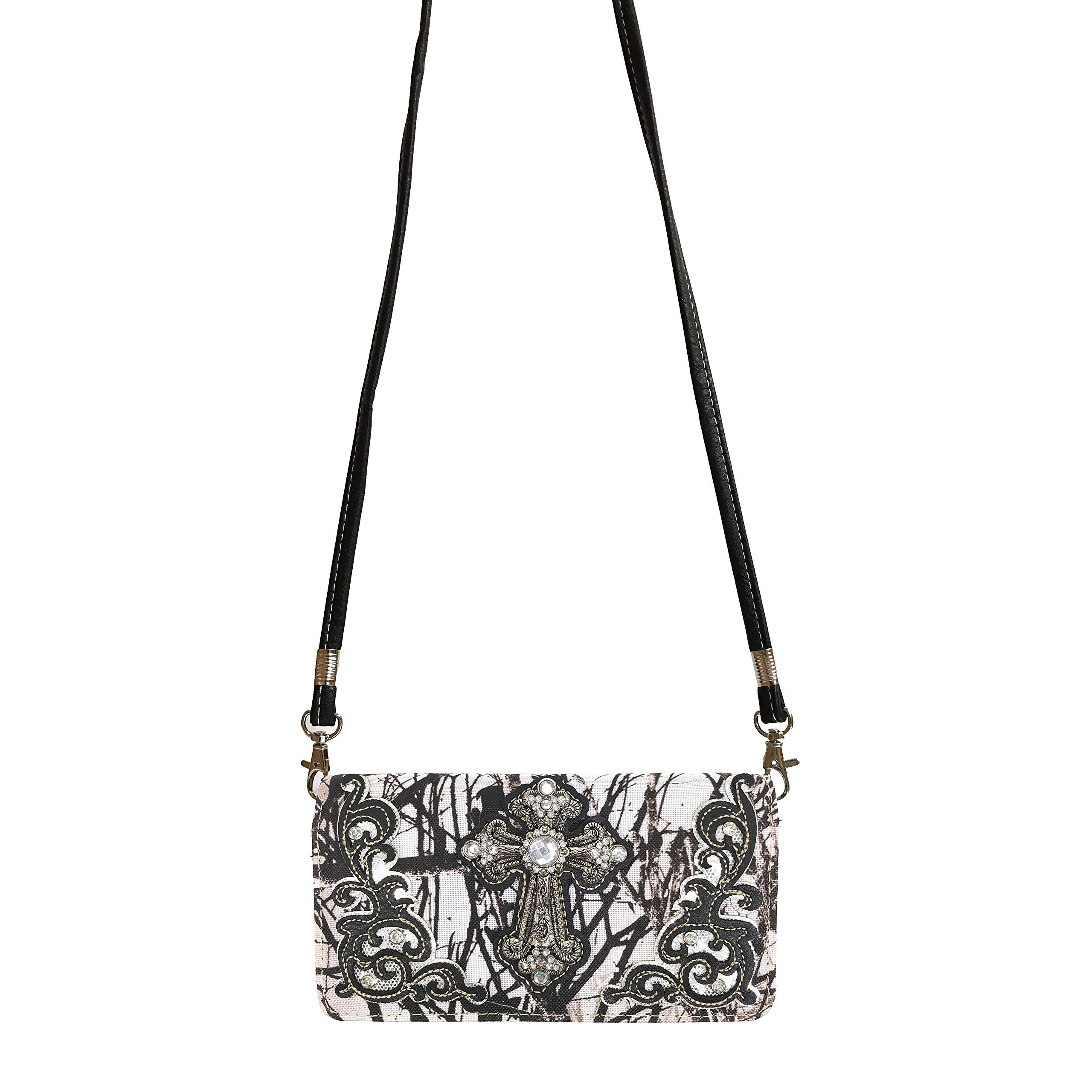 Zelris Camouflage Shine Glow Cross Women Conceal Carry Handbag with Wallet Set (Black)